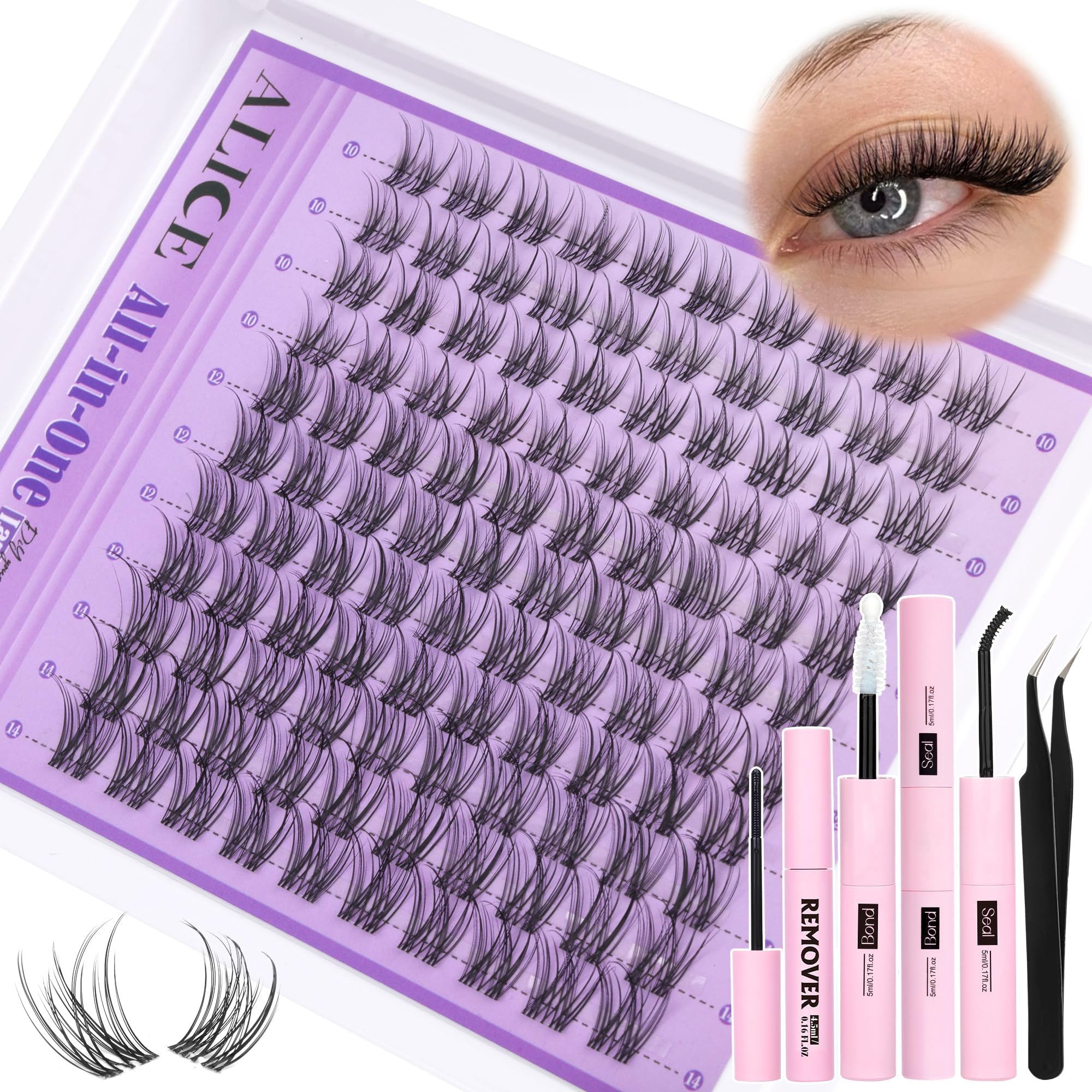 Amazon.com: ALICE Natural Lash Extensions Kit Invisible Band Lash ...