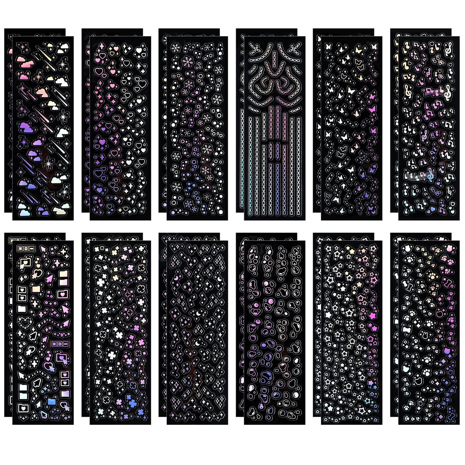 JIEYAO 24 Sheets Holographic Kpop Deco Stickers, Shinny Korean Stickers ...
