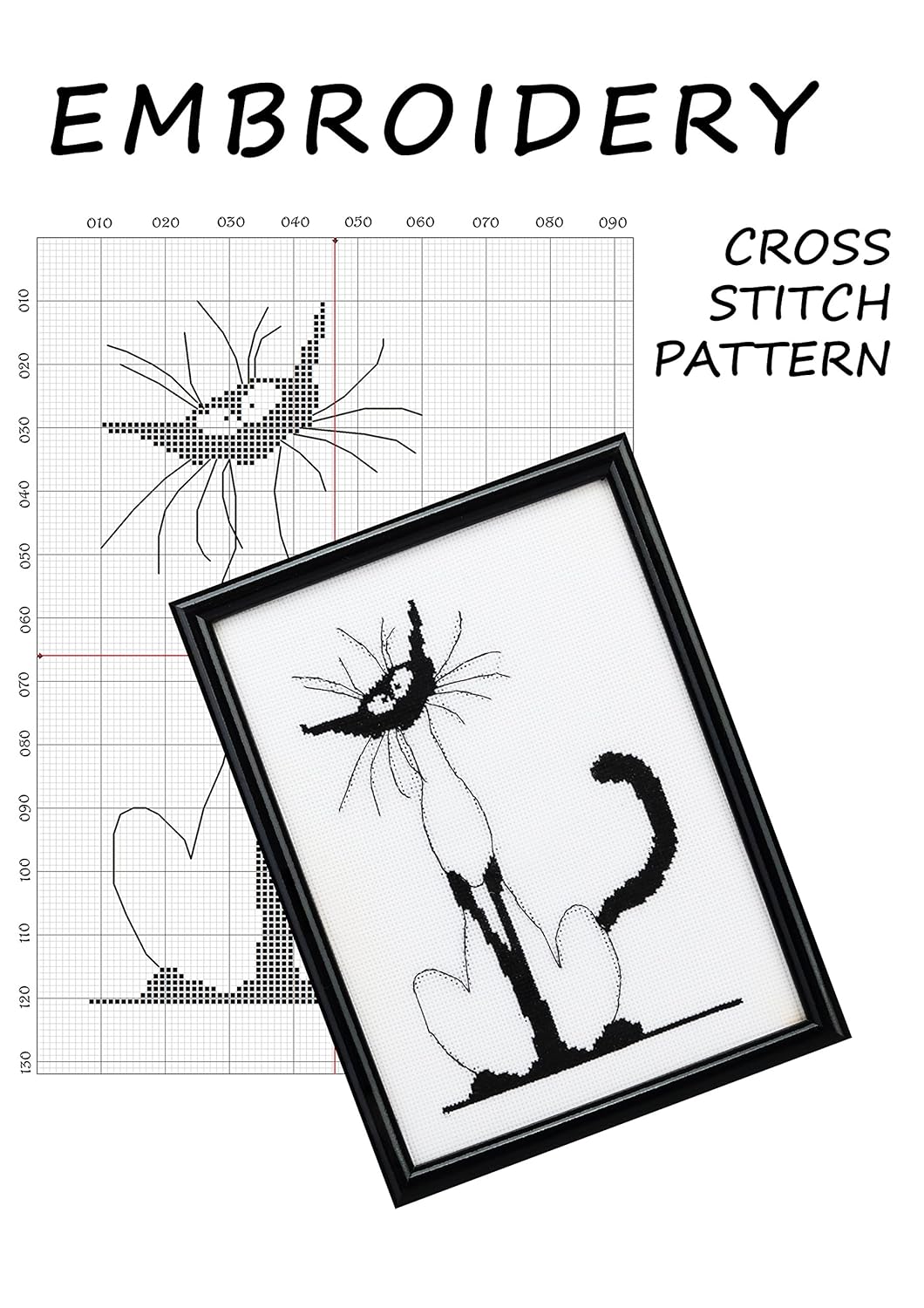 Amazon.co.jp: Monochrome canvas Cat cross stitch pattern Funny ...