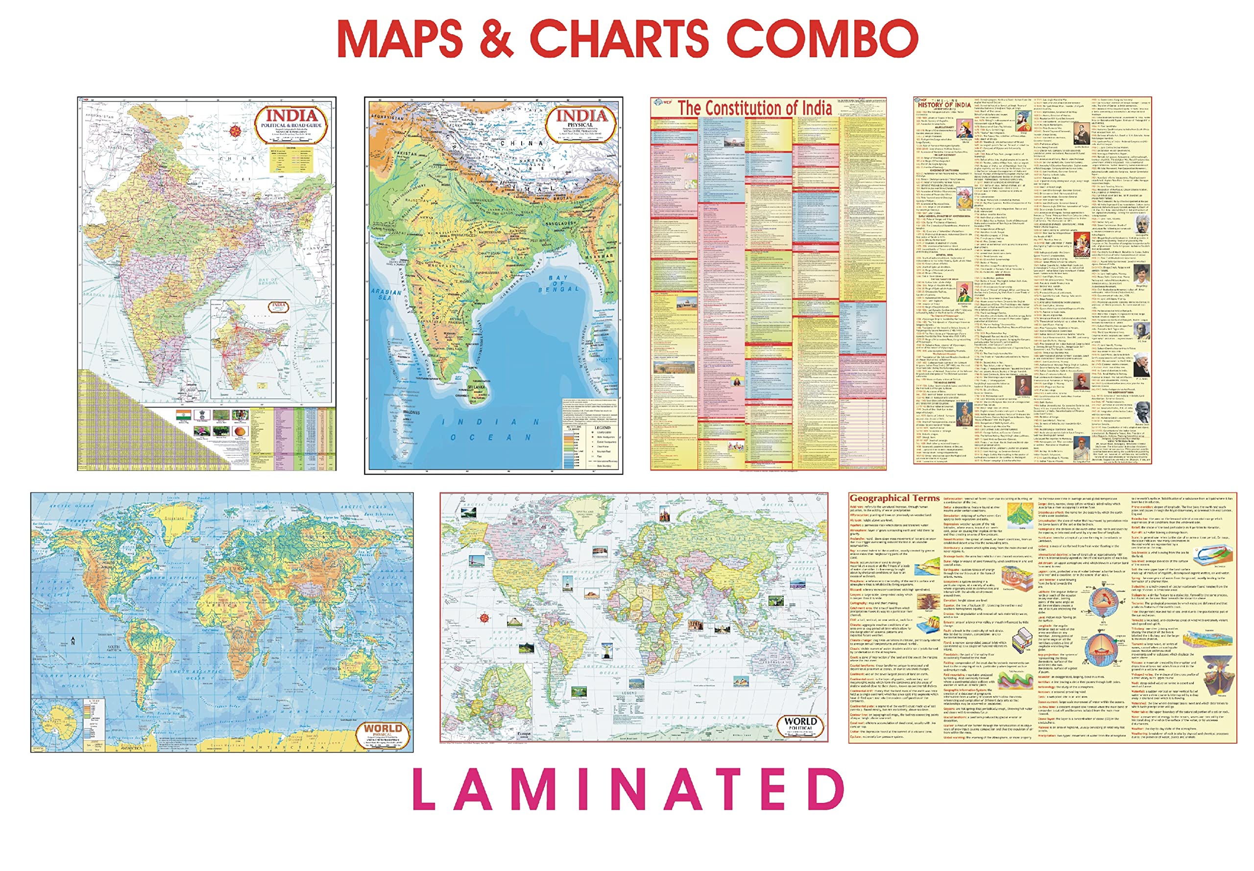 Laminated Set Of Maps And Charts India And World Map | Desertcart Sri Lanka