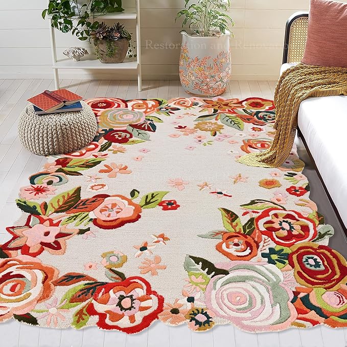 Amazon.com: Handmade Colorful Roses Floral Wool Area Rug | Irregular ...