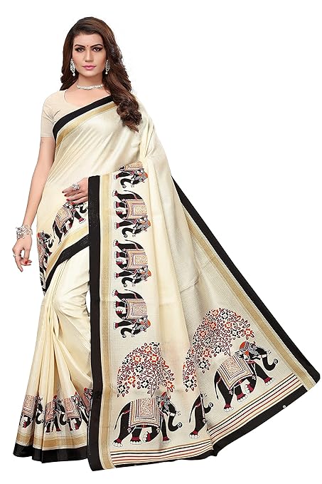 Buy DRAVINAM Trends Women's Elephant Print Art Silk Saree with Blouse ...