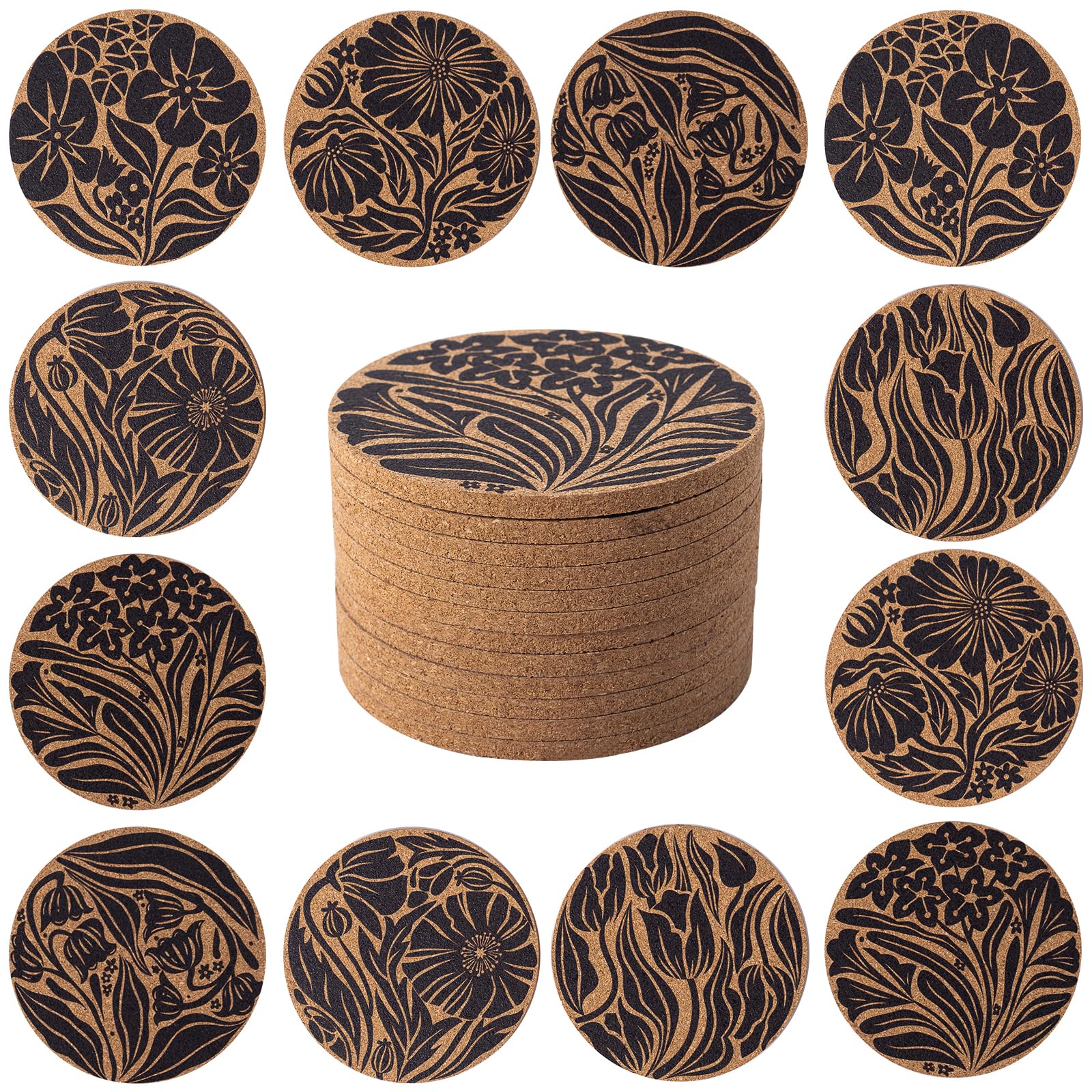 STARUBY Coasters for Drinks 12 pcs Absorbent Cork Coasters with ...