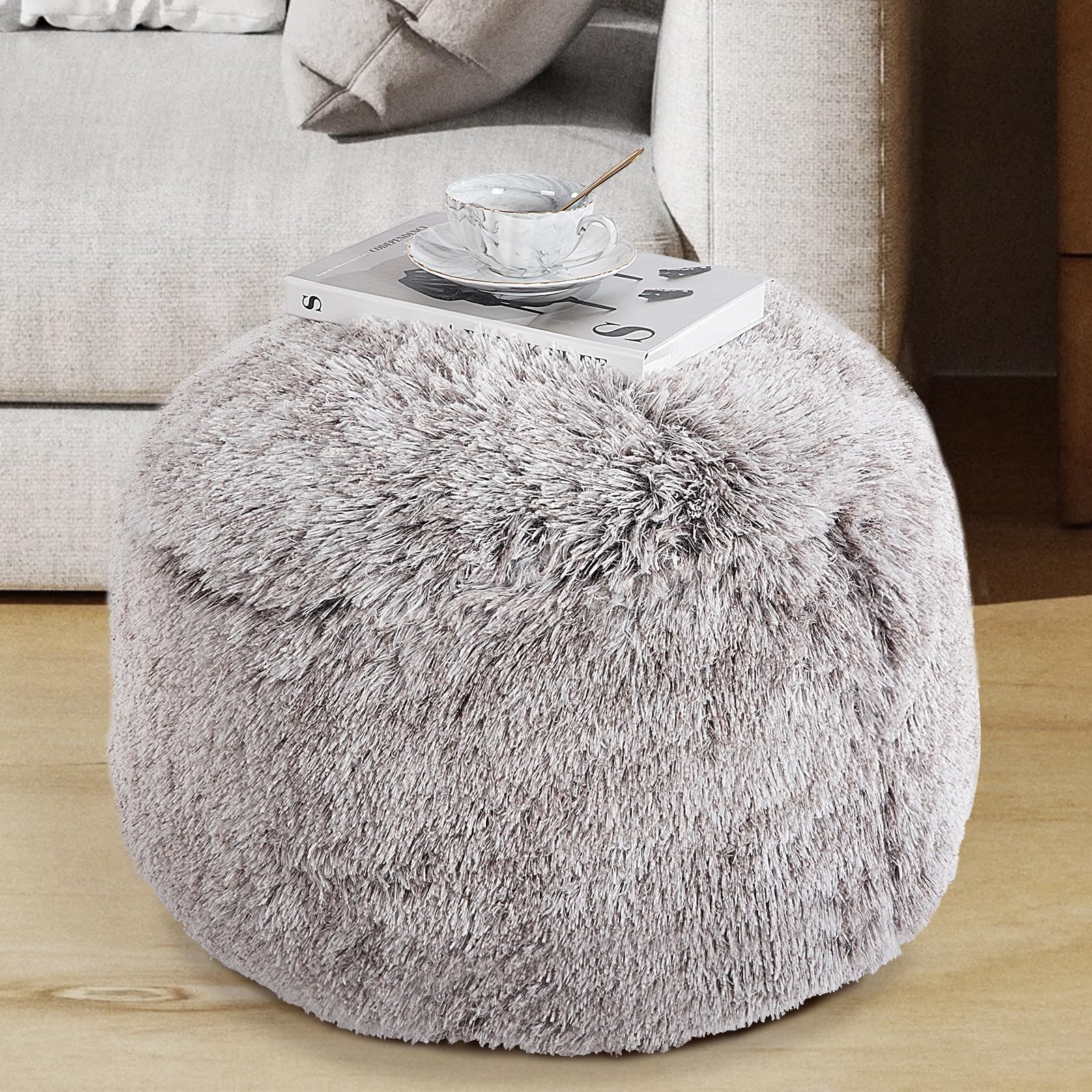 Amazon.com: HOMBYS Round Pouf Ottoman Stuffed,Faux Fur Pouf Ottoman ...