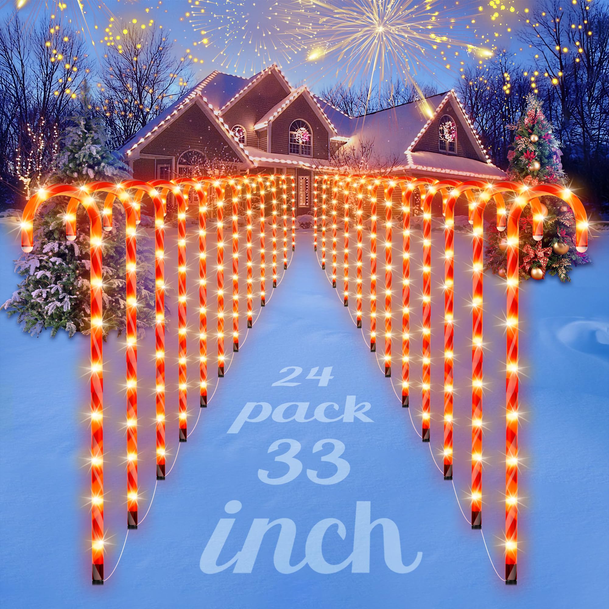 Snapklik.com : 24 Pack Christmas Candy Cane Lights, 33 Light Up Candy ...