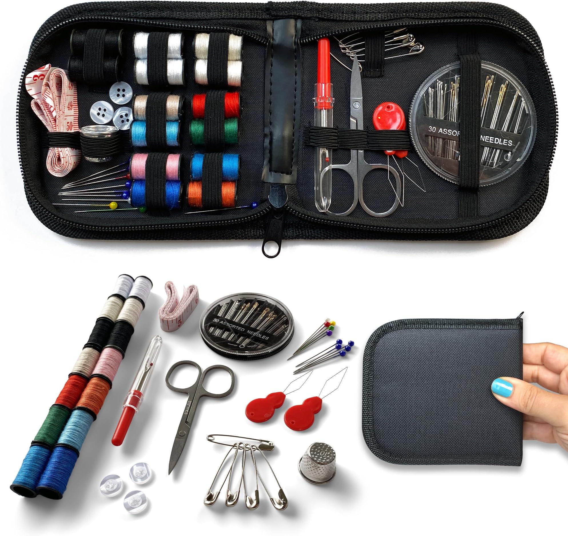 Amazon.com: Beginners Sew Kit with Zipper Pouch - 130 pcs : Arts ...