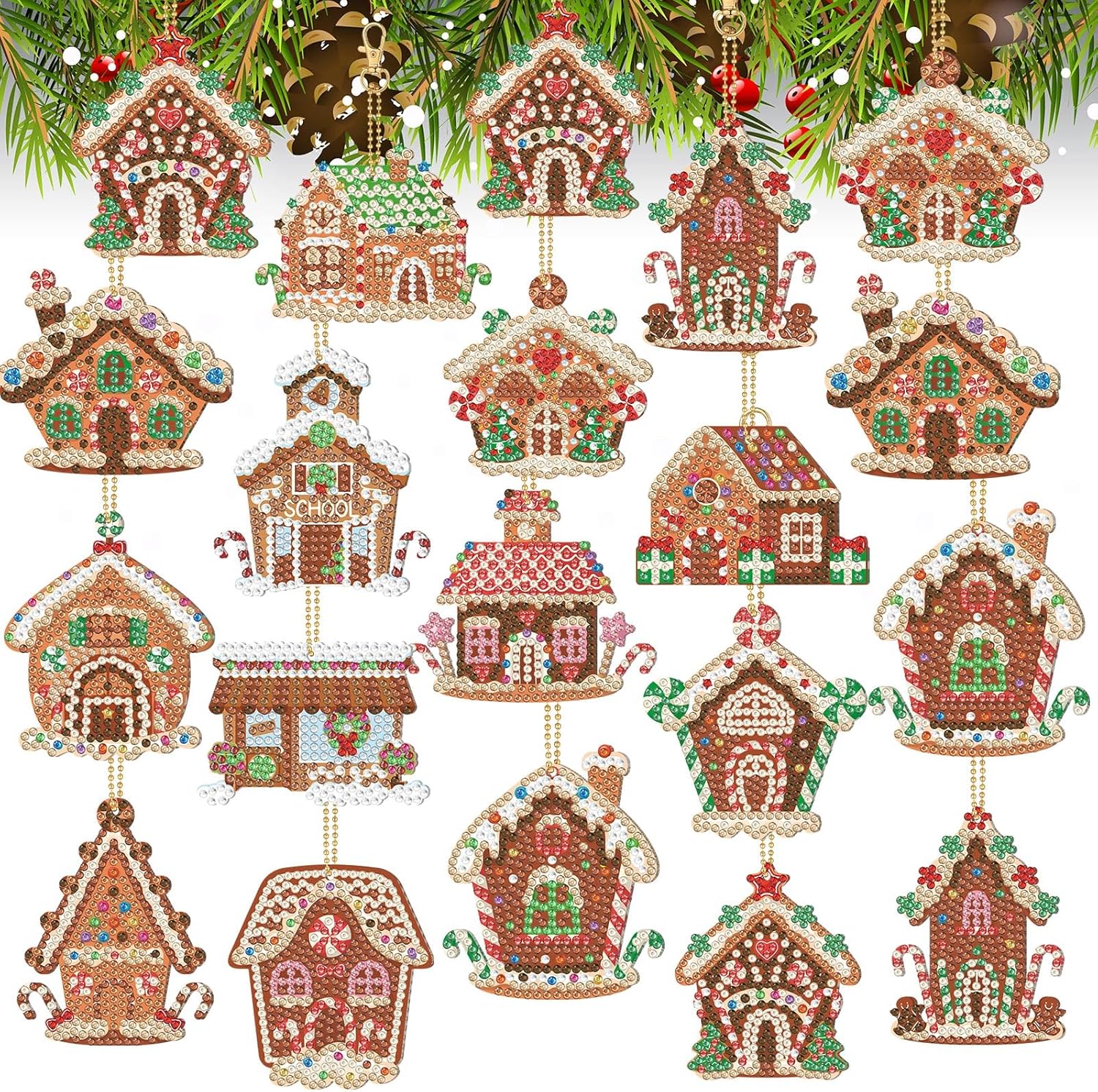 Amazon.com: Estune 28 Pcs Christmas Gingerbread House Diamond Painting ...