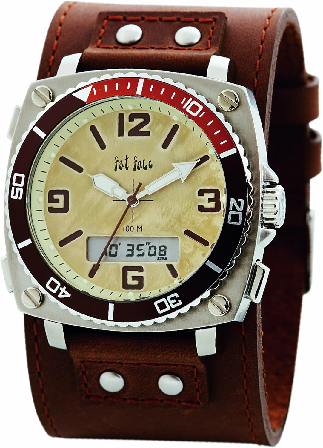 Fat Face Mens analogue and digital brown leather cuff watch : Amazon.co ...