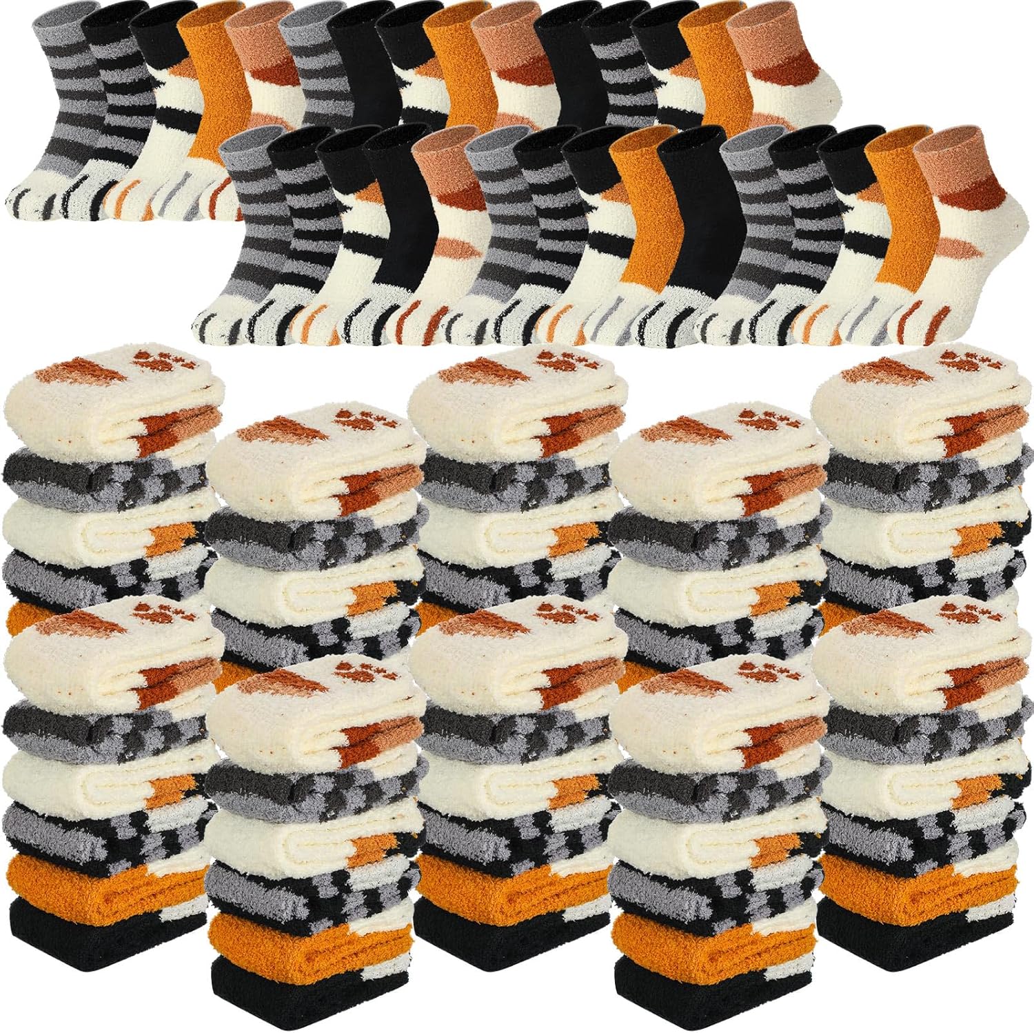 Handepo 100 Pairs Women Fuzzy Socks Bulk Winter Warm Soft Cozy Fluffy ...