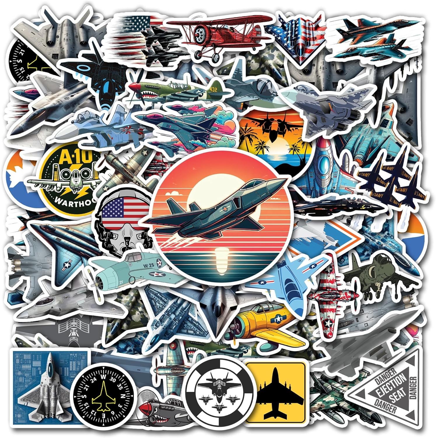Amazon.com: WESILY Pack 50 PCS Fighter Jet Stickers Aircraft Plane ...