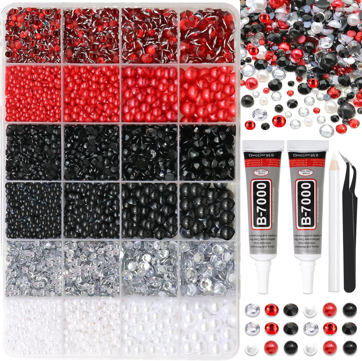 Amazon.com: RODAKY 9000PCS Rhinestone Pearls for Bedazzling Red Black ...
