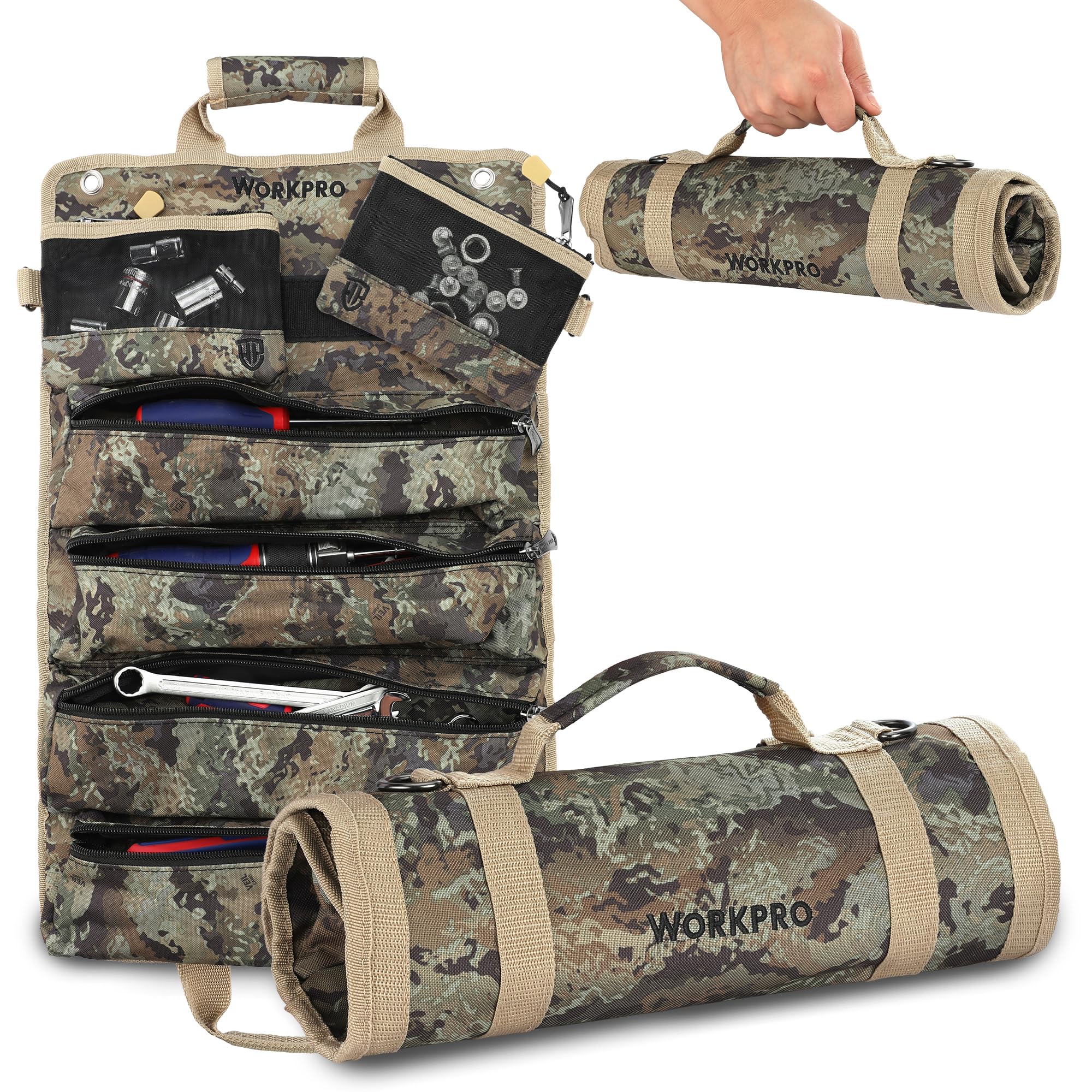 WORKPRO Roll Up Tool Bag, Tool Roll Up Bag with Detachable Tool Pouches ...