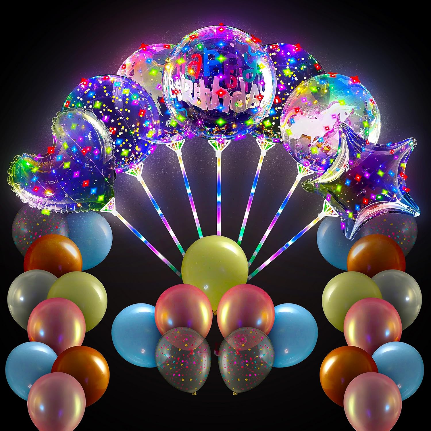 Amazon.com: BINL Birthday & Unicorn Glowing Balloons Decorations, LED ...