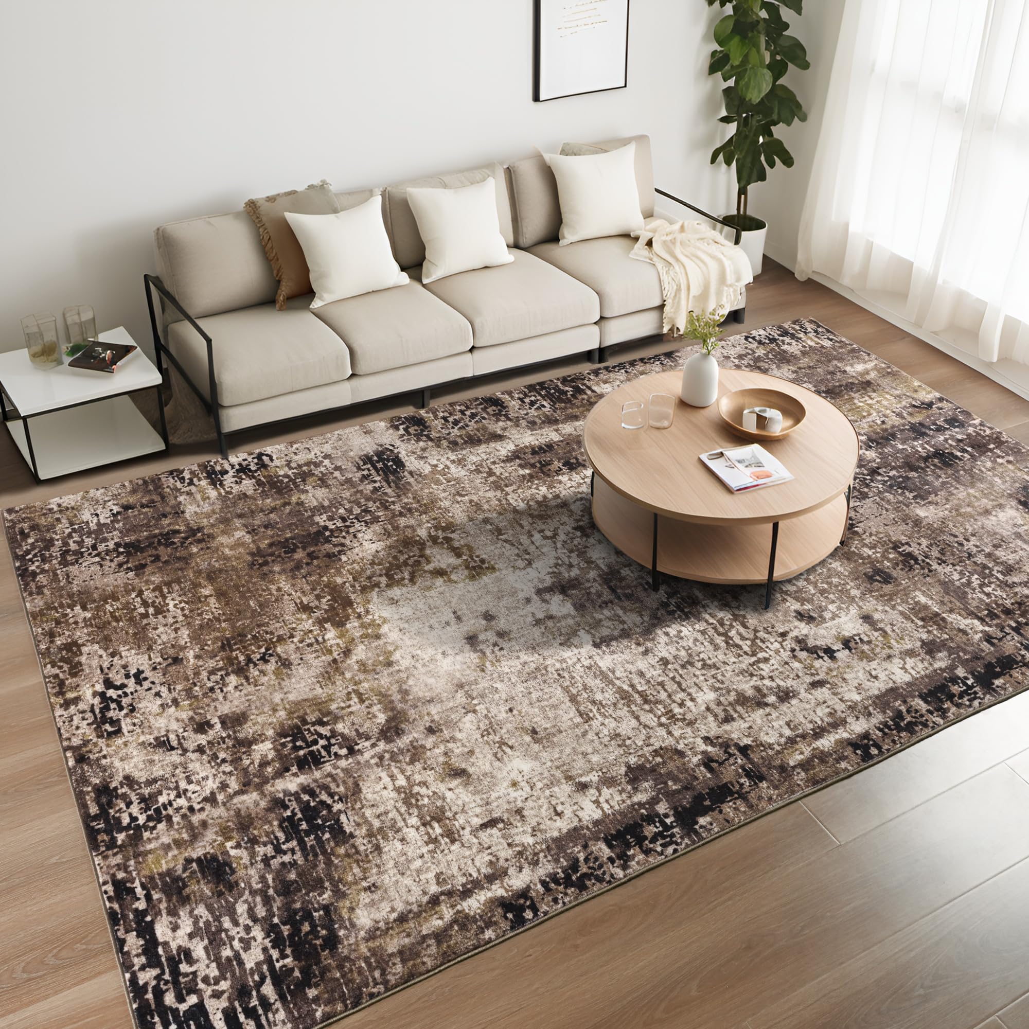 Amazon.com: Merelax 6x9 Brown Area Rugs for Living Room, Large Abstract ...