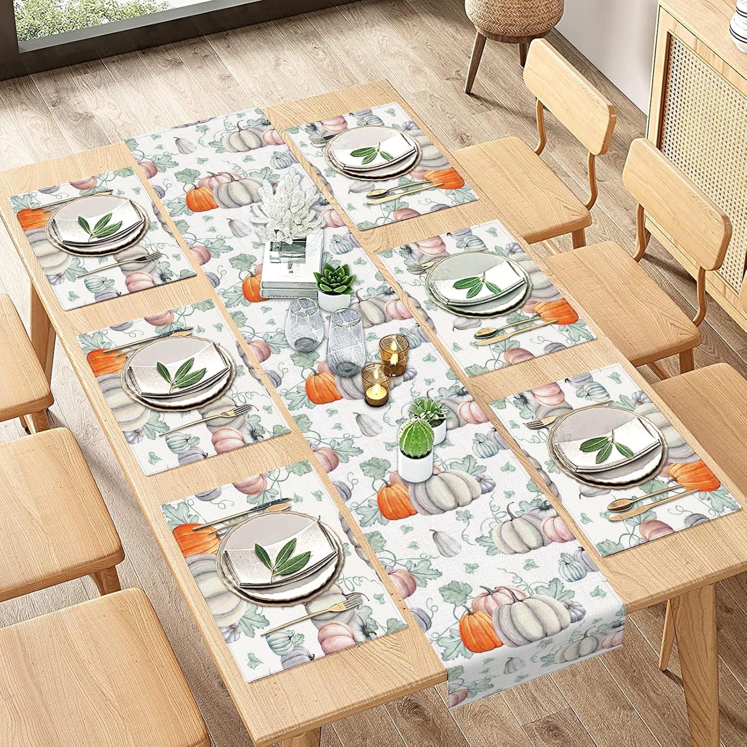 Amazon.com: ArtSocket Pumpkins Table Runner and Placemats Set of 6 ...