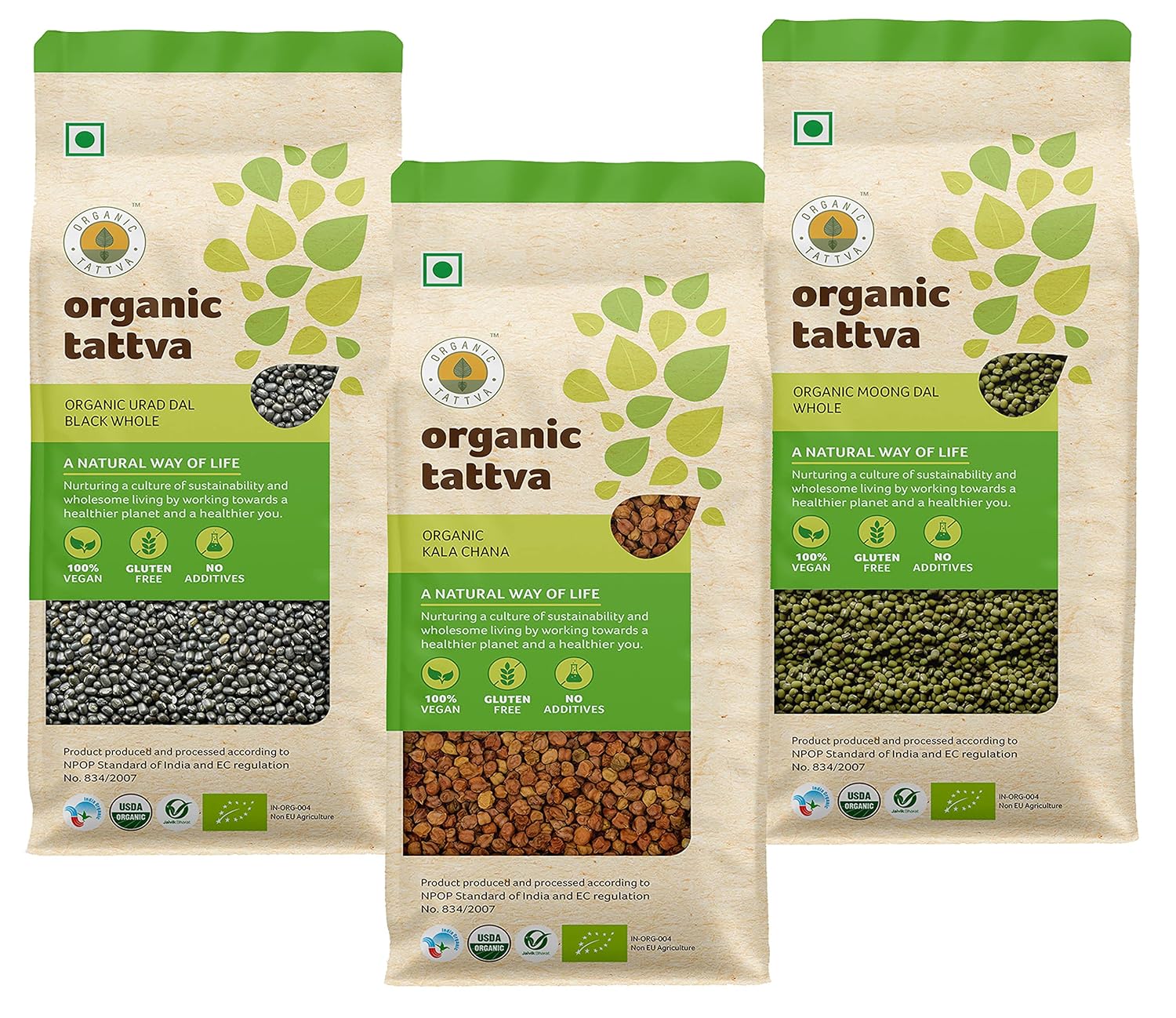 Organic Tattva, Organic Pulses Dal Sprouts Combo Kala Chana 1Kg, Green ...