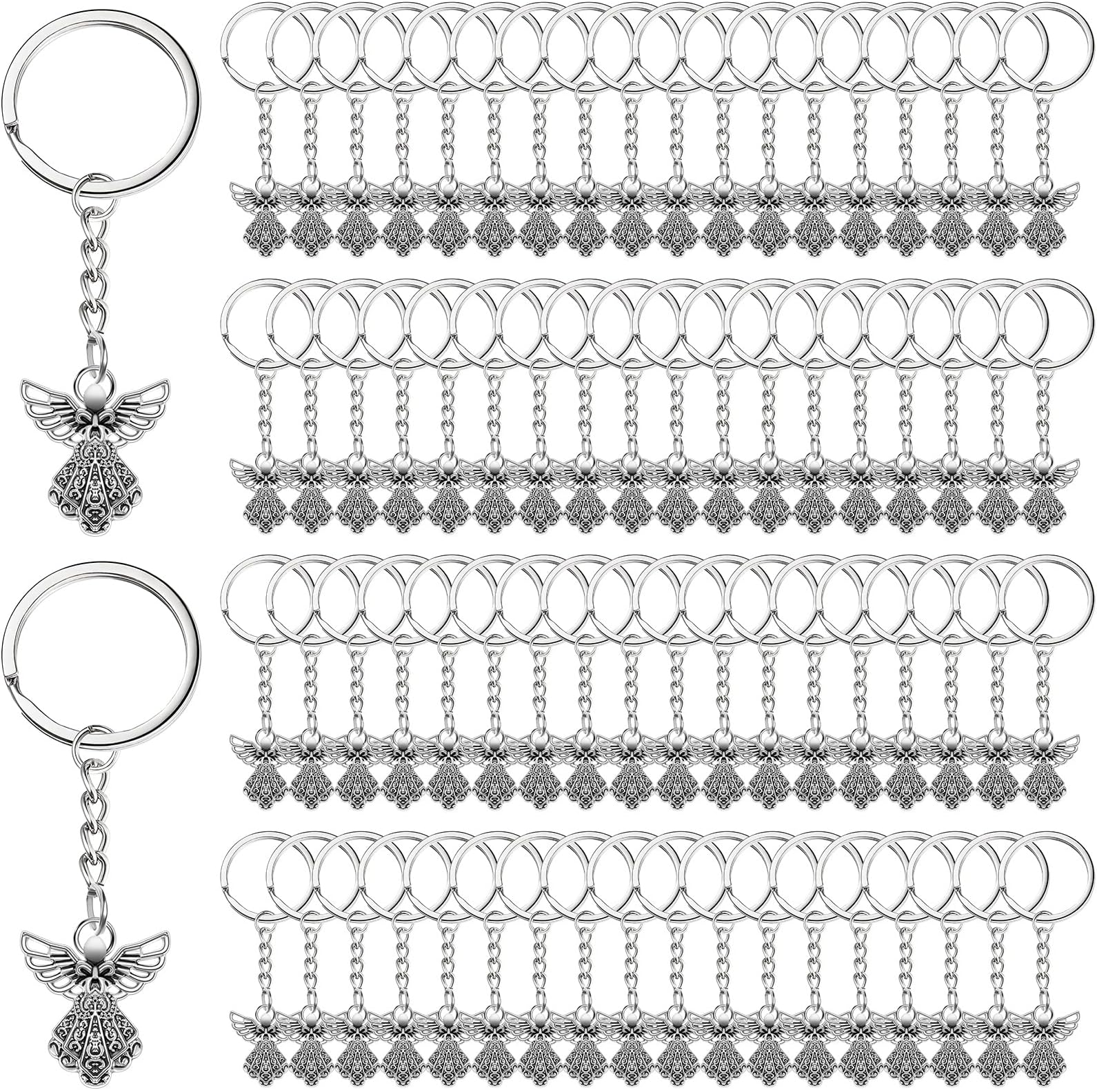 Amazon.com: Therwen 200 Pcs Guardian Angel Keychain Silver Angel Charm ...