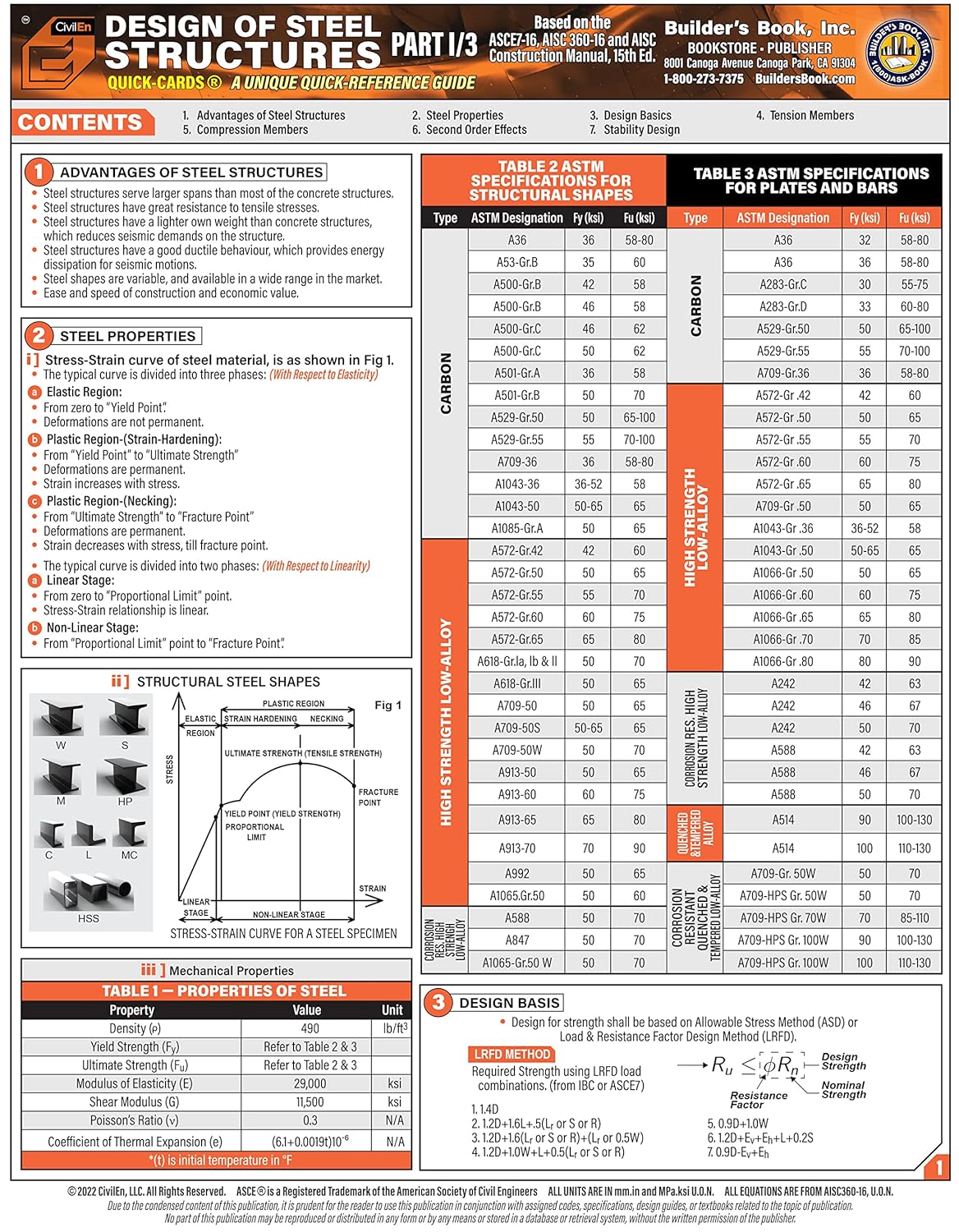 Design of Steel Structures 1/3 Quick-Card based on ASCE7-16, AISC 360 ...