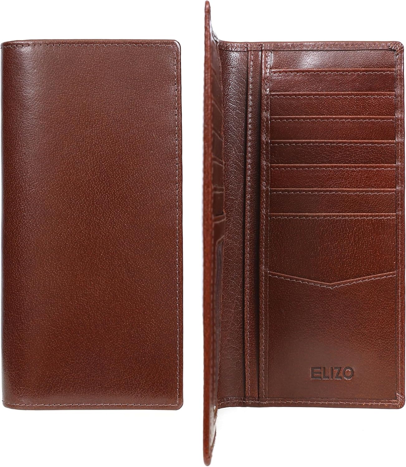 Amazon.com: ELIZO Men's Genuine Leather Long Wallet - RFID Blocking ...