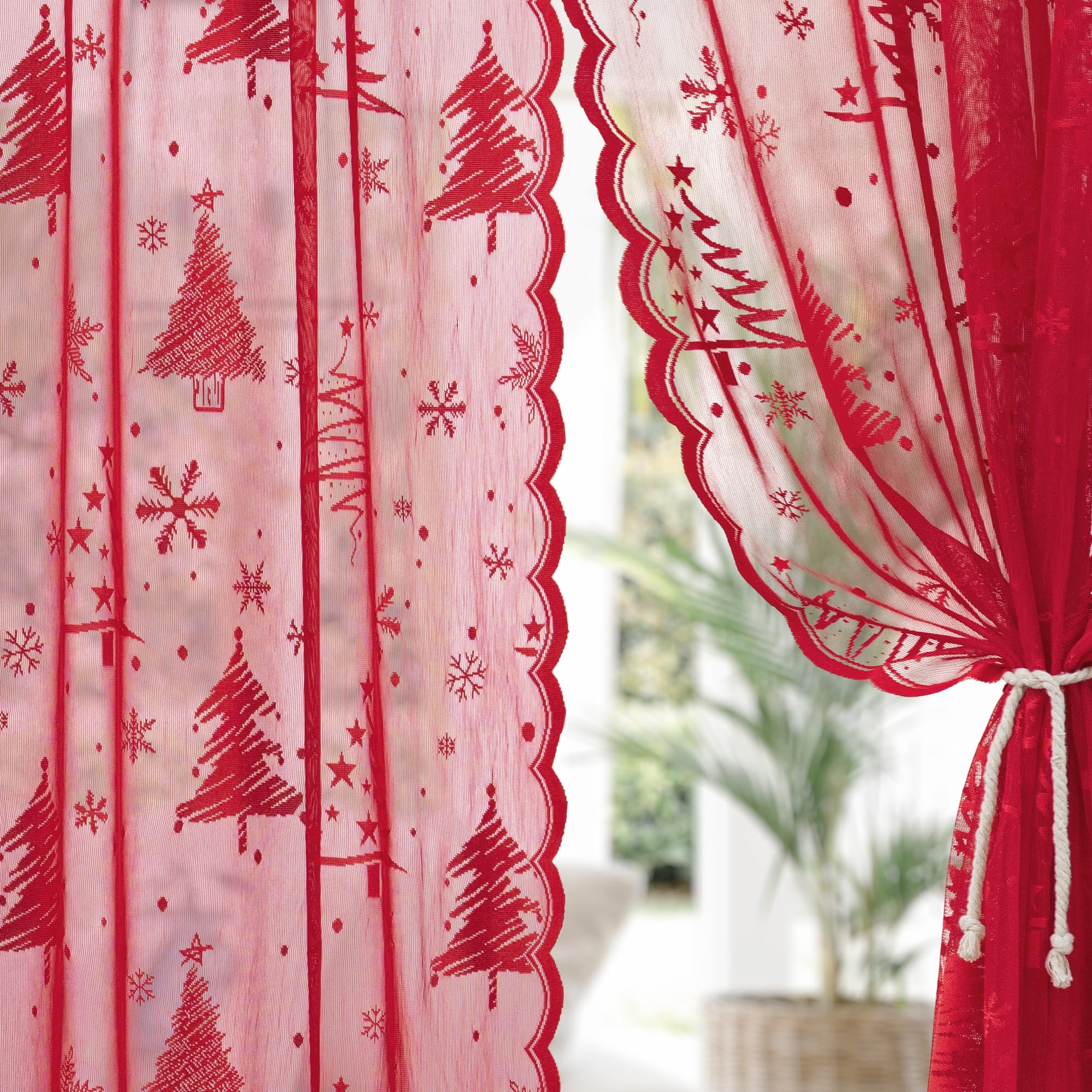 Amazon.com: KYMRose Christmas Lace Curtains 84 Inches Long, 2 Panels ...