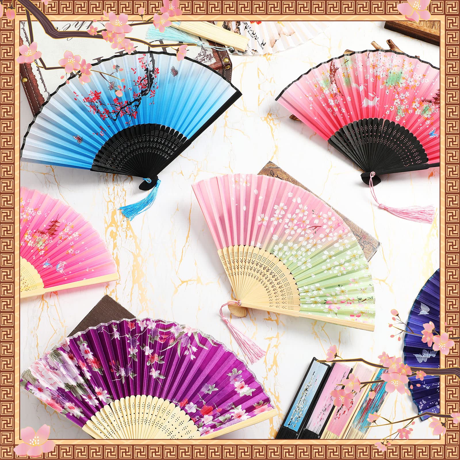 Roowest Handheld Floral Folding Fan Folding Hand Fans for Women Chinese ...