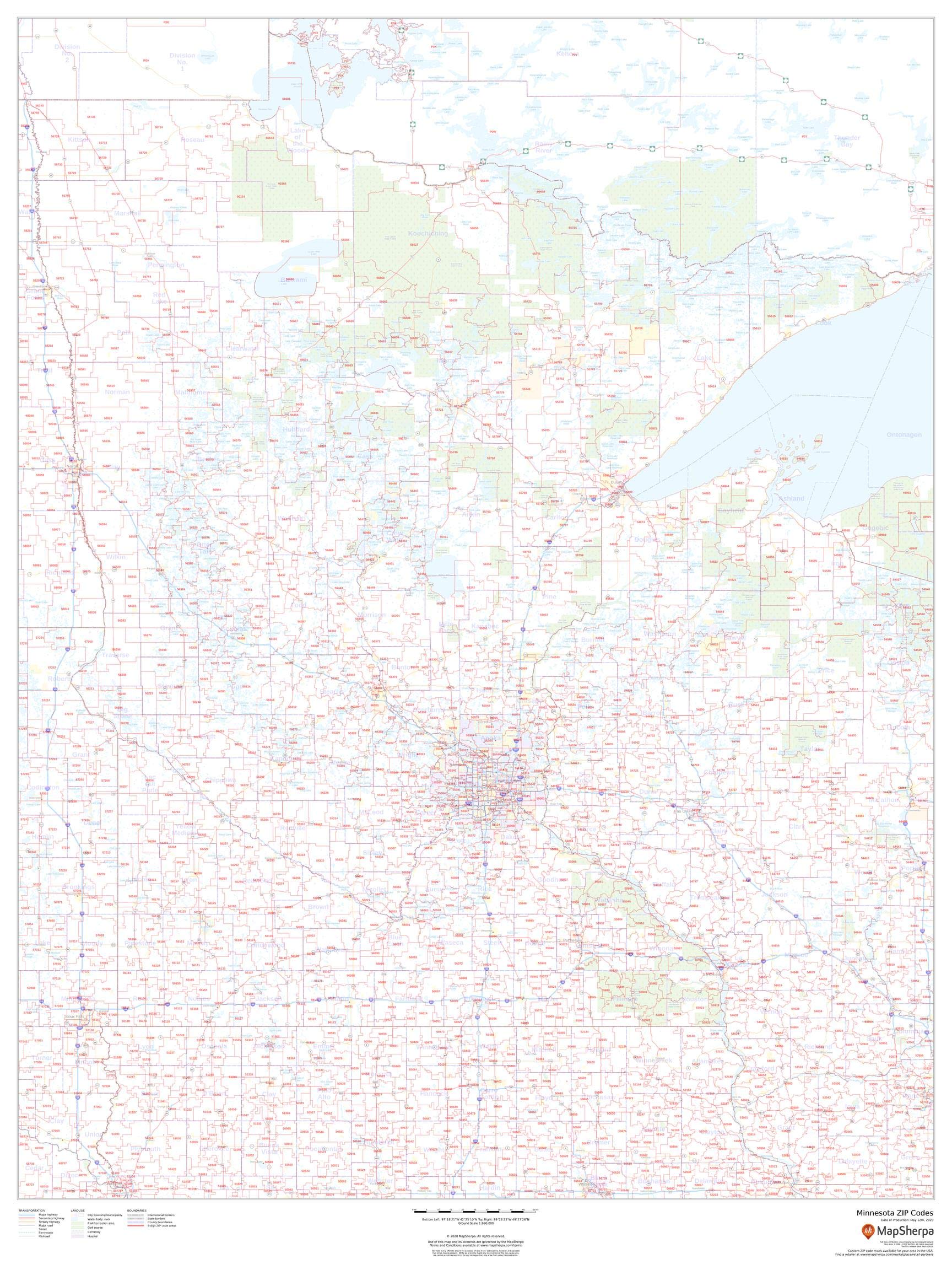 Amazon.com : Minnesota ZIP Code Map - 36" x 48" Laminated : Office Products