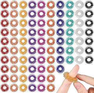 Amazon.com: 200 Pcs Acupressure Rings Fidget Spiky Sensory Finger Massager Ring Stress Relief ...