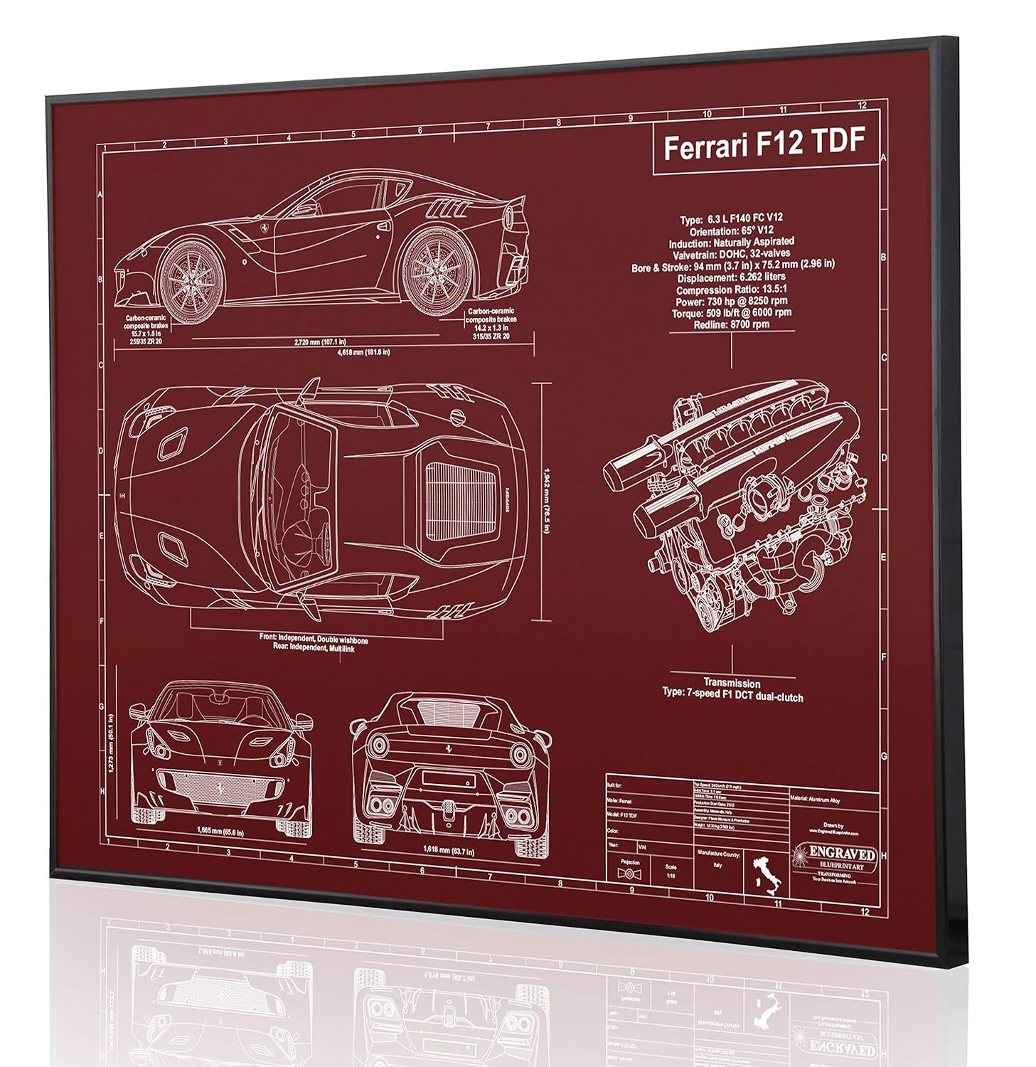 Amazon.com: Ferrari F12 TDF Blueprint Artwork-Laser Marked ...