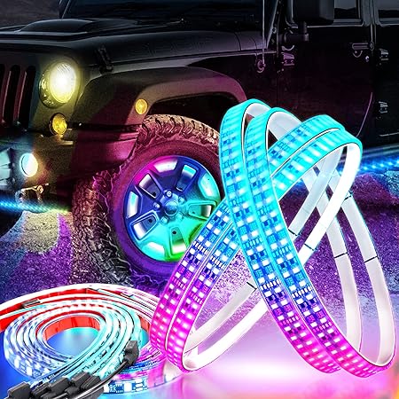 Amazon.com: DOAUTO 4X 18-14" 2-Row Wheel LED Chasings-White 6000K Turn ...