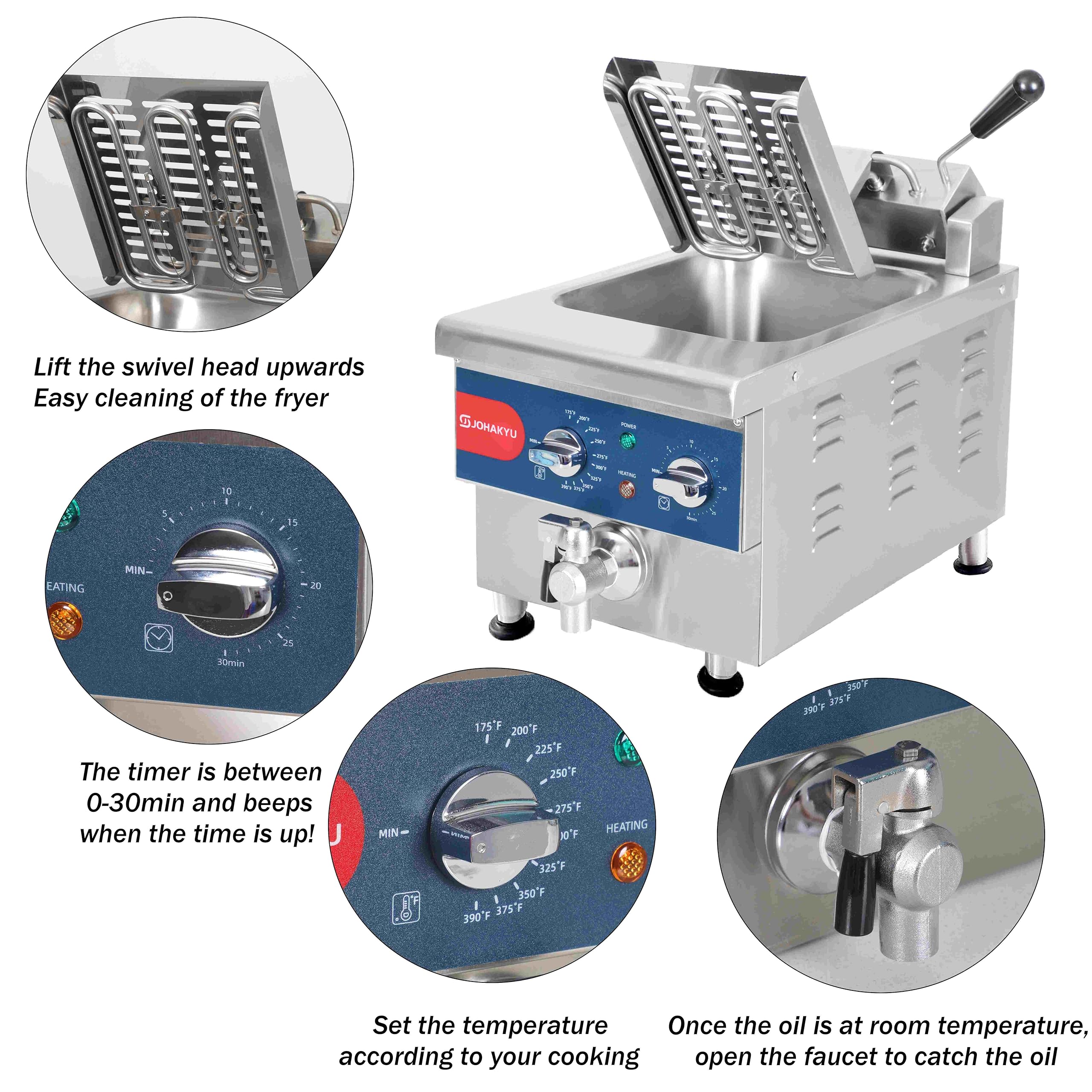 JOHAKYU 13Lbs Commercial Deep Fryer with Basket, Electric Deep Fryer ...