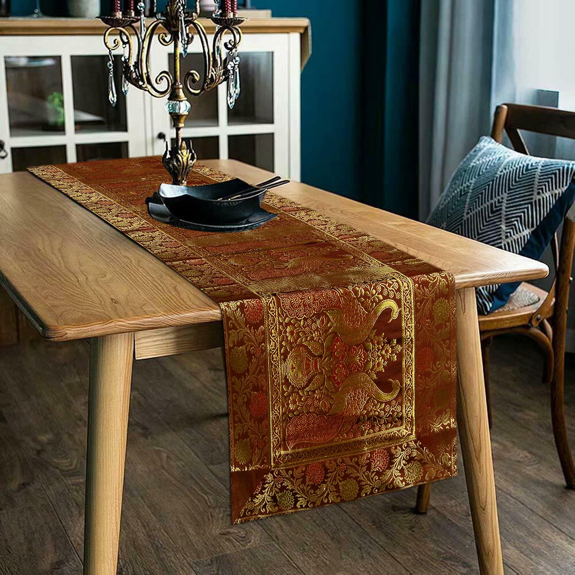 Amazon.com: rajwada-fashion Handmade Table Runner Peacock Design ...