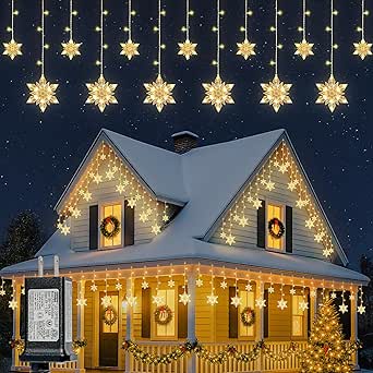 Amazon.com: BEEWIN Christmas Snowflake Icicle Lights,8.2 FT 144 LED ...