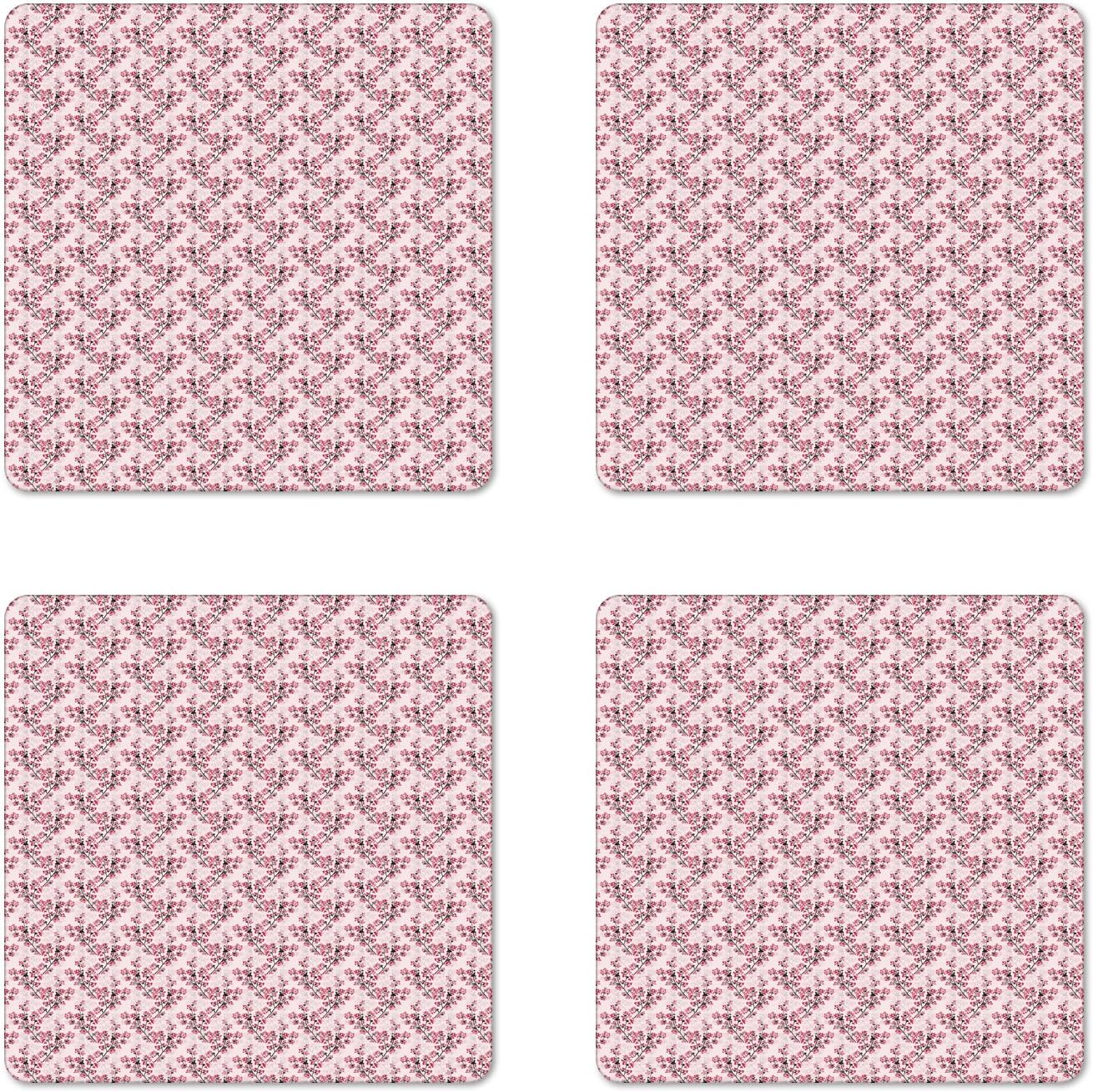 Amazon.com: Ambesonne Japanese Coaster Set of 4, Hand Drawn Blossoming ...