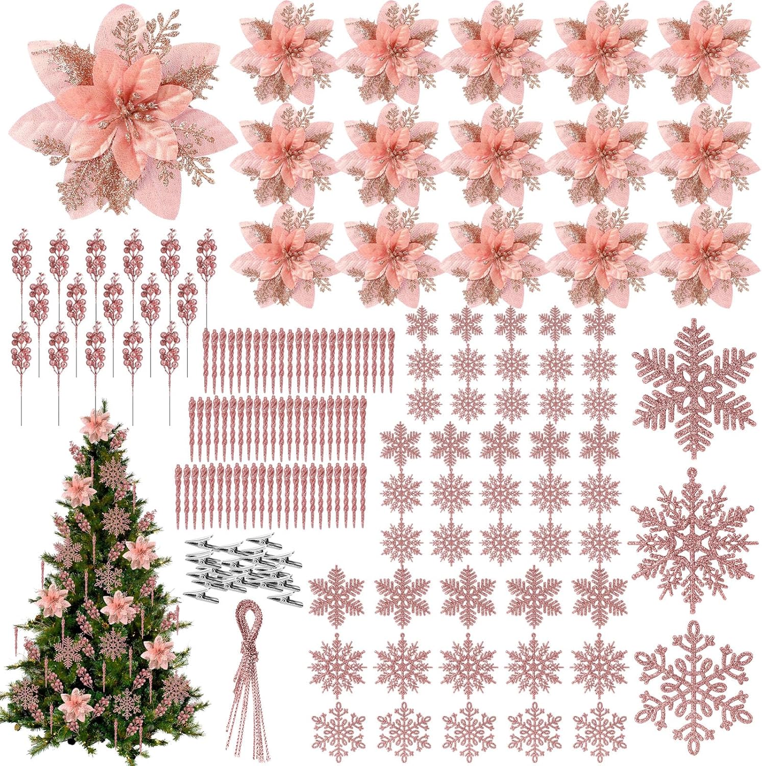Amazon.com: Retrowavy 112 Pcs Christmas Snowflake Icicle Ornaments ...