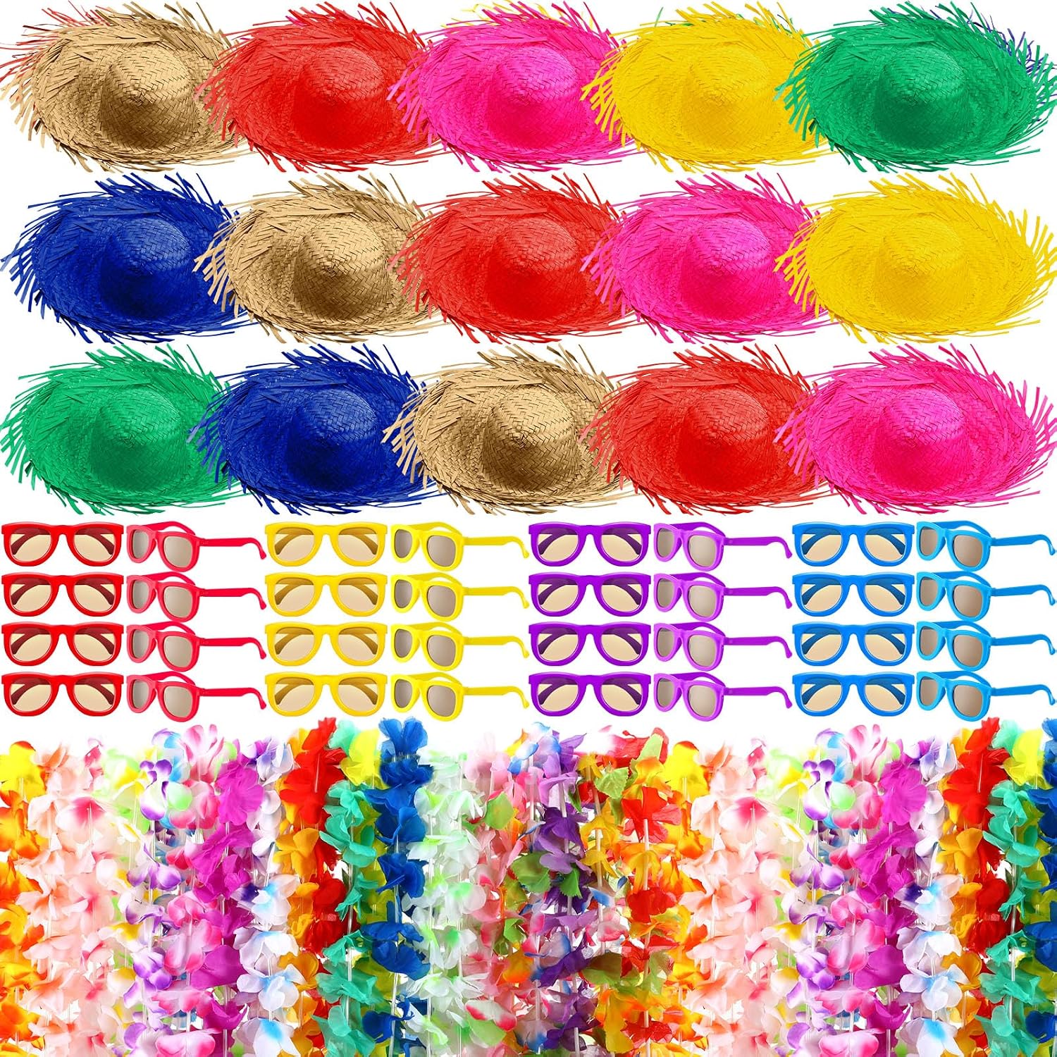 Amazon.com: Silicherry 98 Pcs Summer Hawaiian Straw Hat Luau Party ...