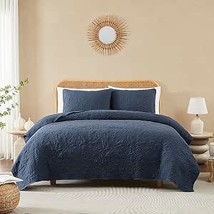 Amazon.com: B2EVER Navy Blue Quilt Set Twin Size with Pillow Sham, Soft ...