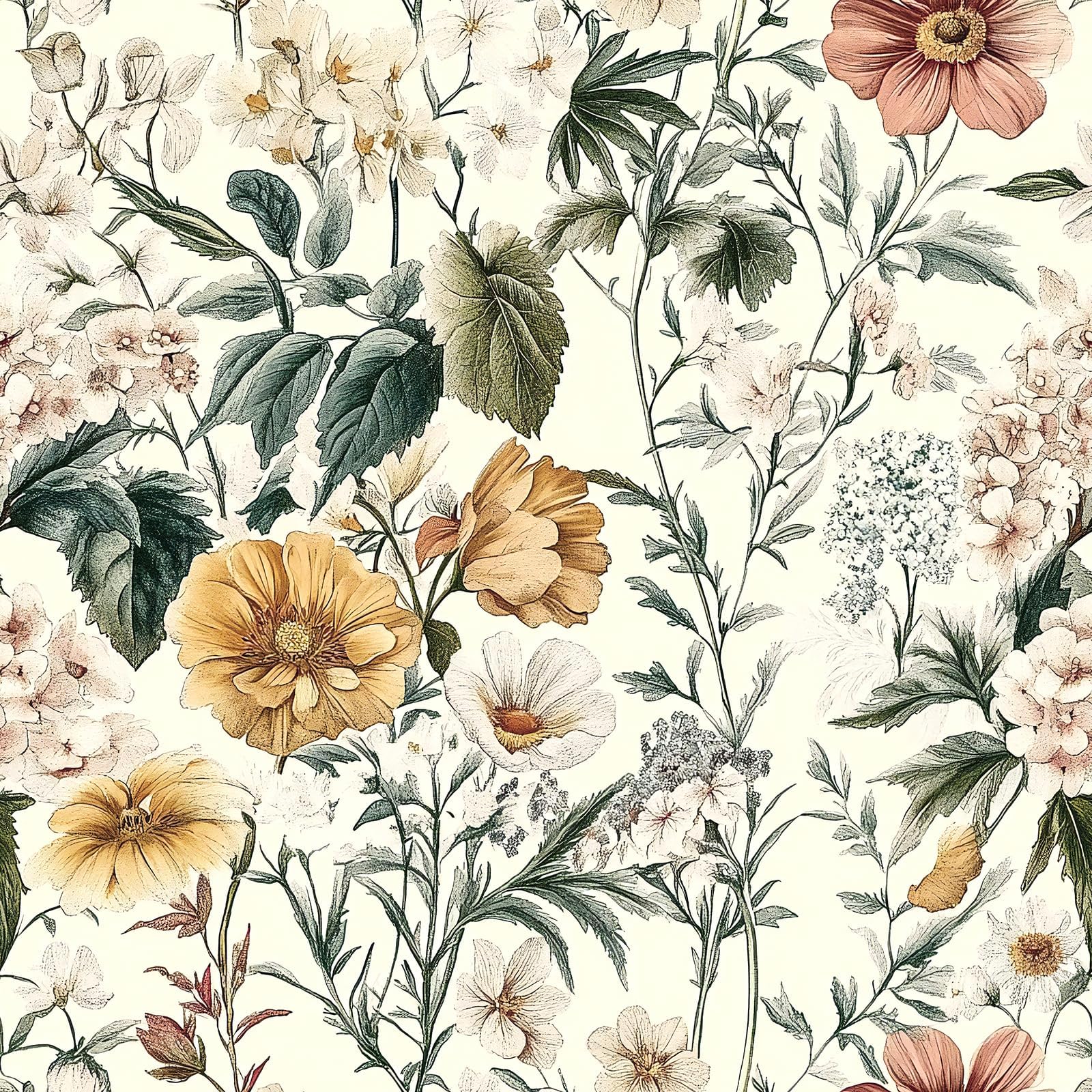 REDAMANCY Neutral Boho Gray Flower Leaves Modern Abstract Peel and ...
