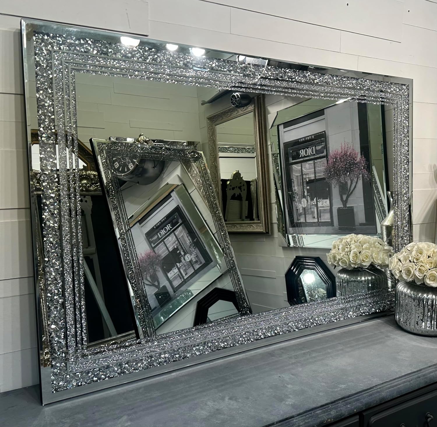 Fabulous Mirrors - 120cm x 80cm GALAXY Silver Crystal Mirror Stunning ...