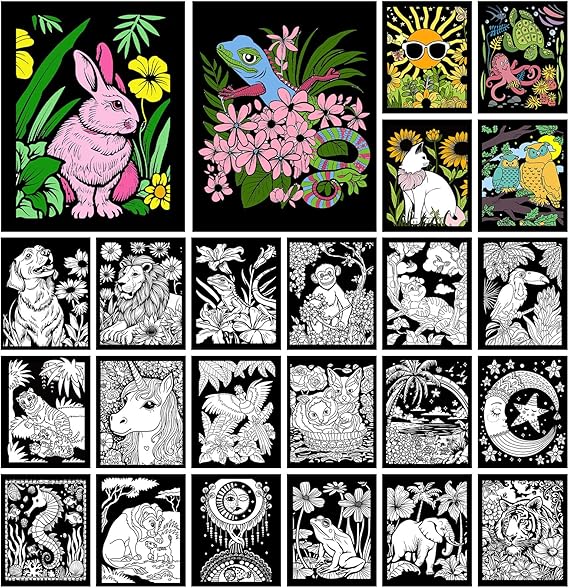 Amazon.com: Zhanmai 48 Pcs Fuzzy Velvet Coloring Posters Artistic ...
