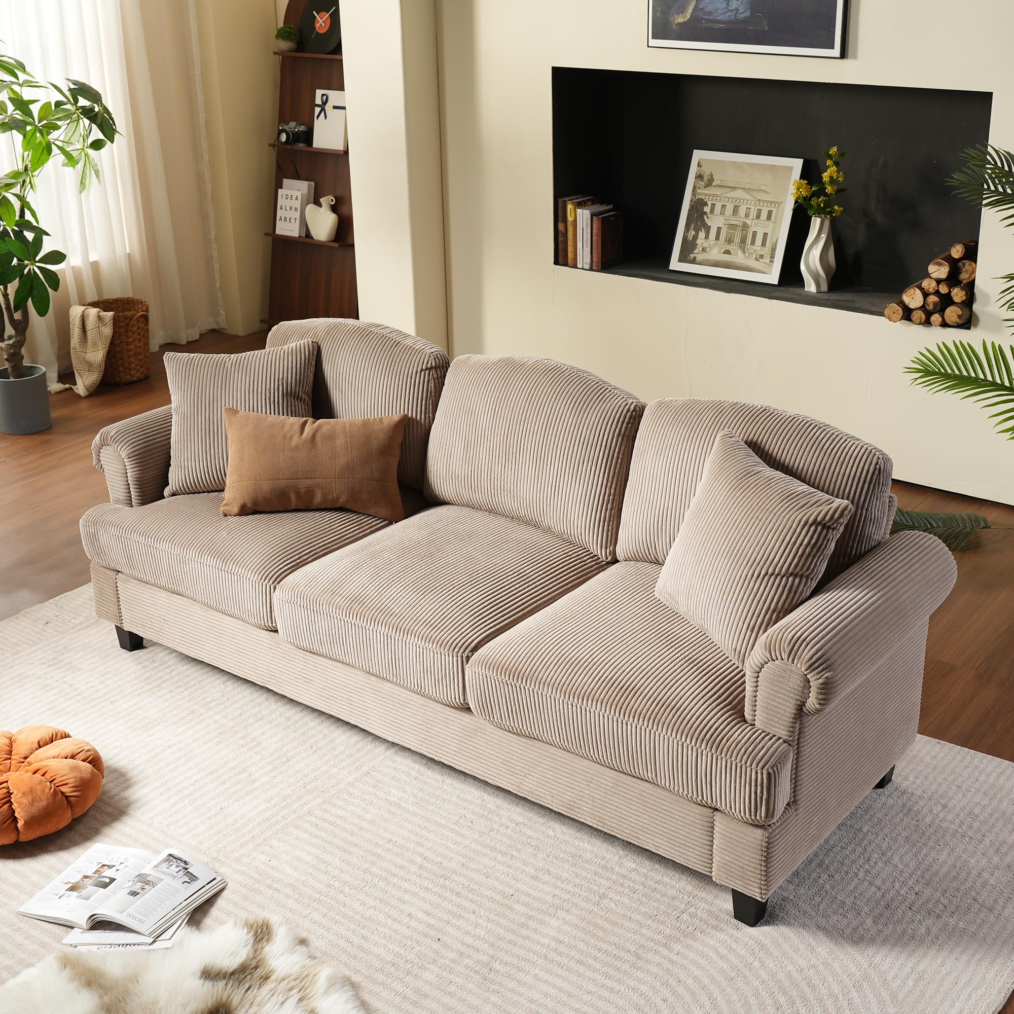 Amazon.com: XIZZI Mid Century Modren Sofa Couch,90" Corduroy Fabric 3 ...