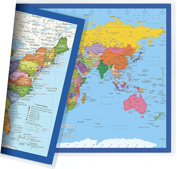 Amazon.com : Classic United States USA and World Desk Map, 2-Sided ...