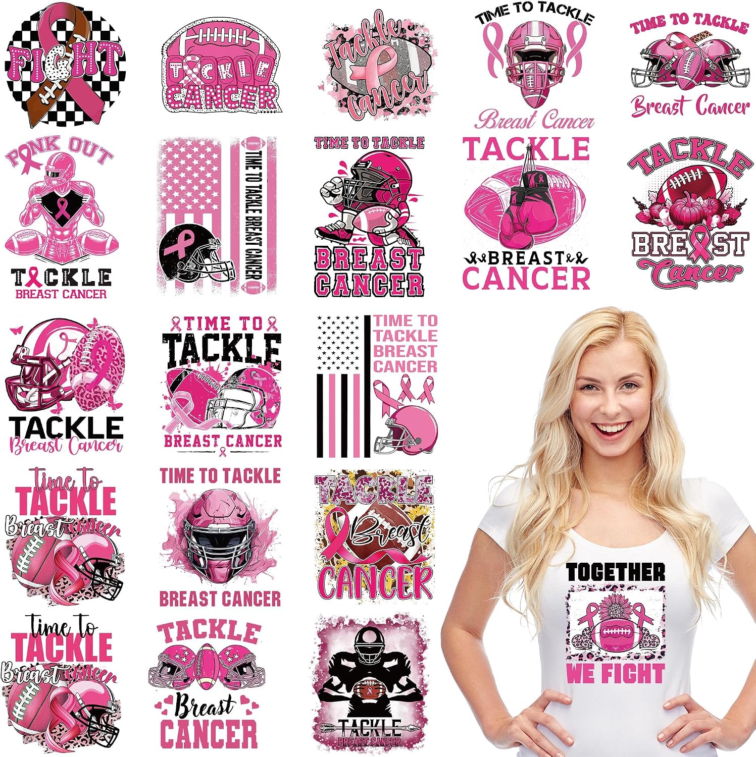 Amazon.com: EoBeCy 20 PCS Breast Cancer Awareness Iron on Transfers for ...