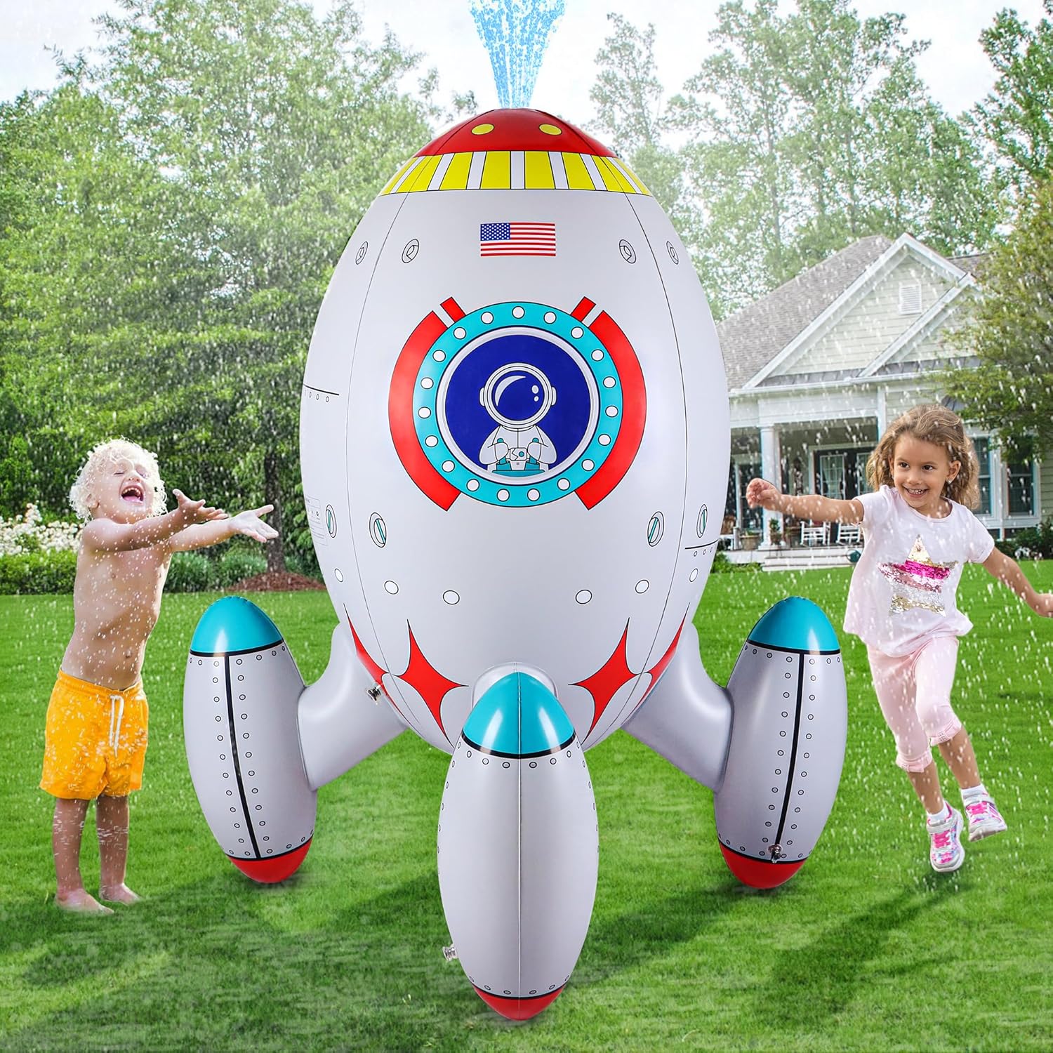 Amazon.com: FloVogue Rocketship Sprinkler for Kids Outdoor Play, Giant ...