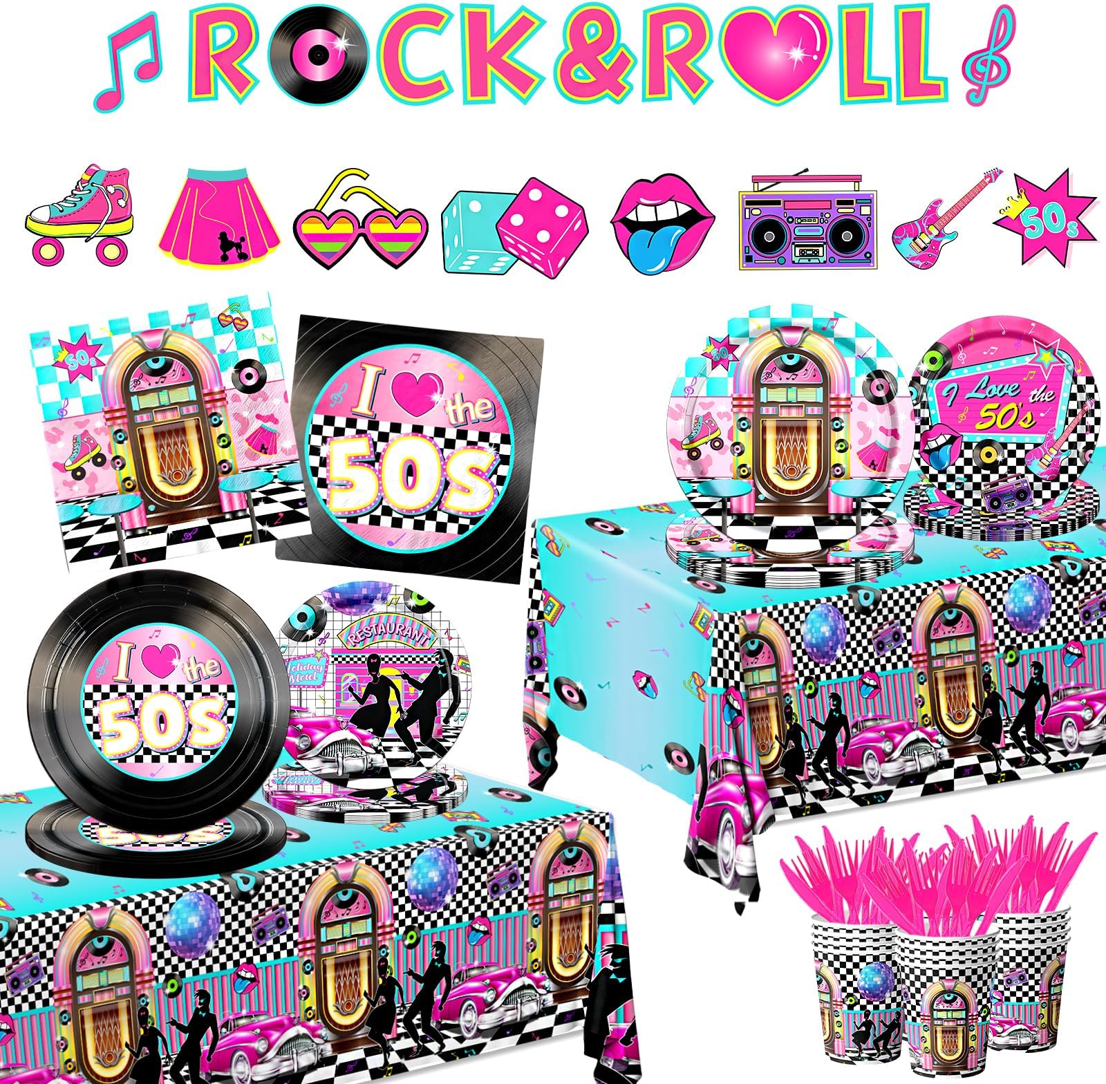 Amazon.com: 1950s Party Decorations,143Pcs 50's Theme Party Decorations ...