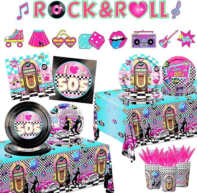 Amazon.com: 1950s Party Decorations,143Pcs 50's Theme Party Decorations ...