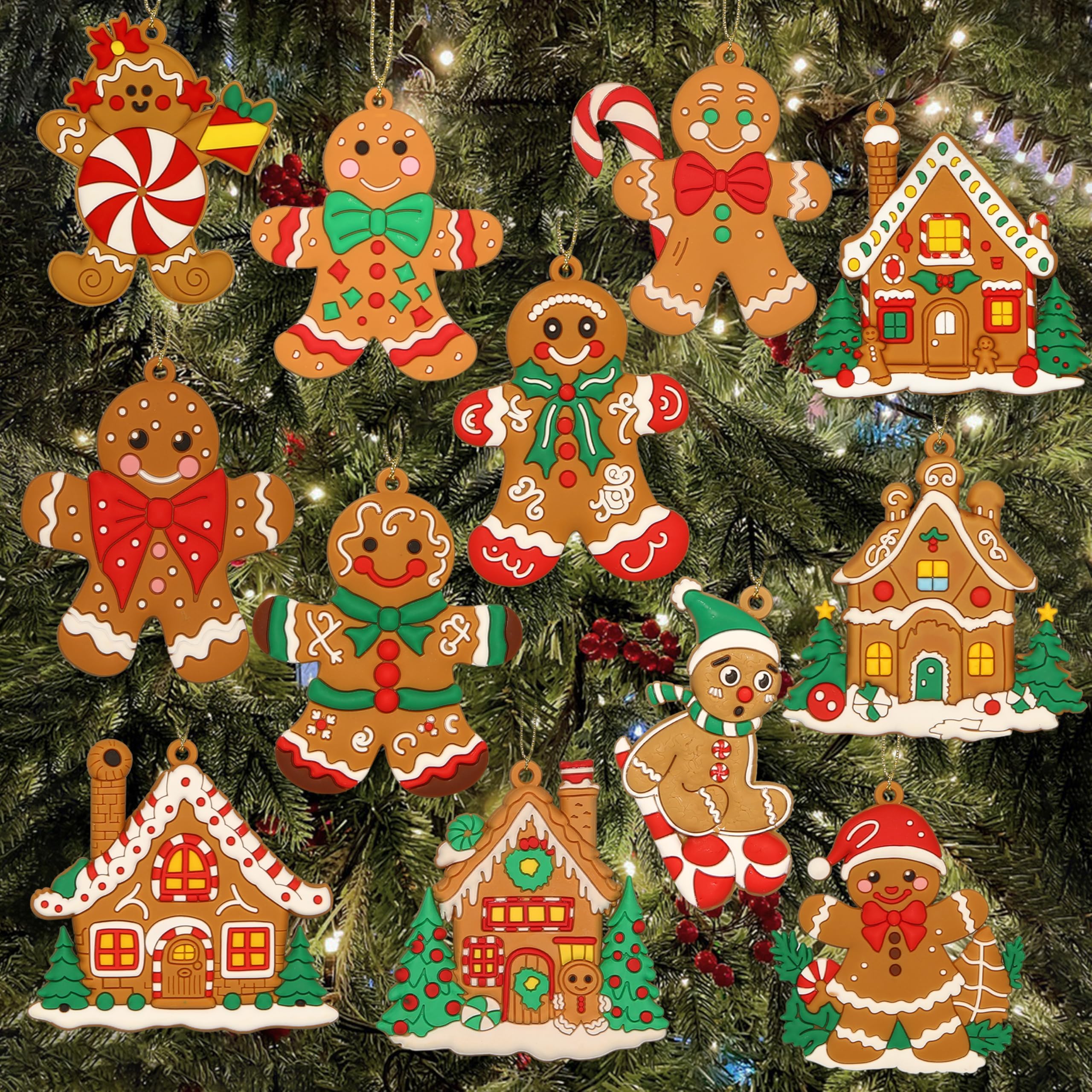 Amazon.com: 12 PCS Plastic Gingerbread Figurines - Christmas Tree ...