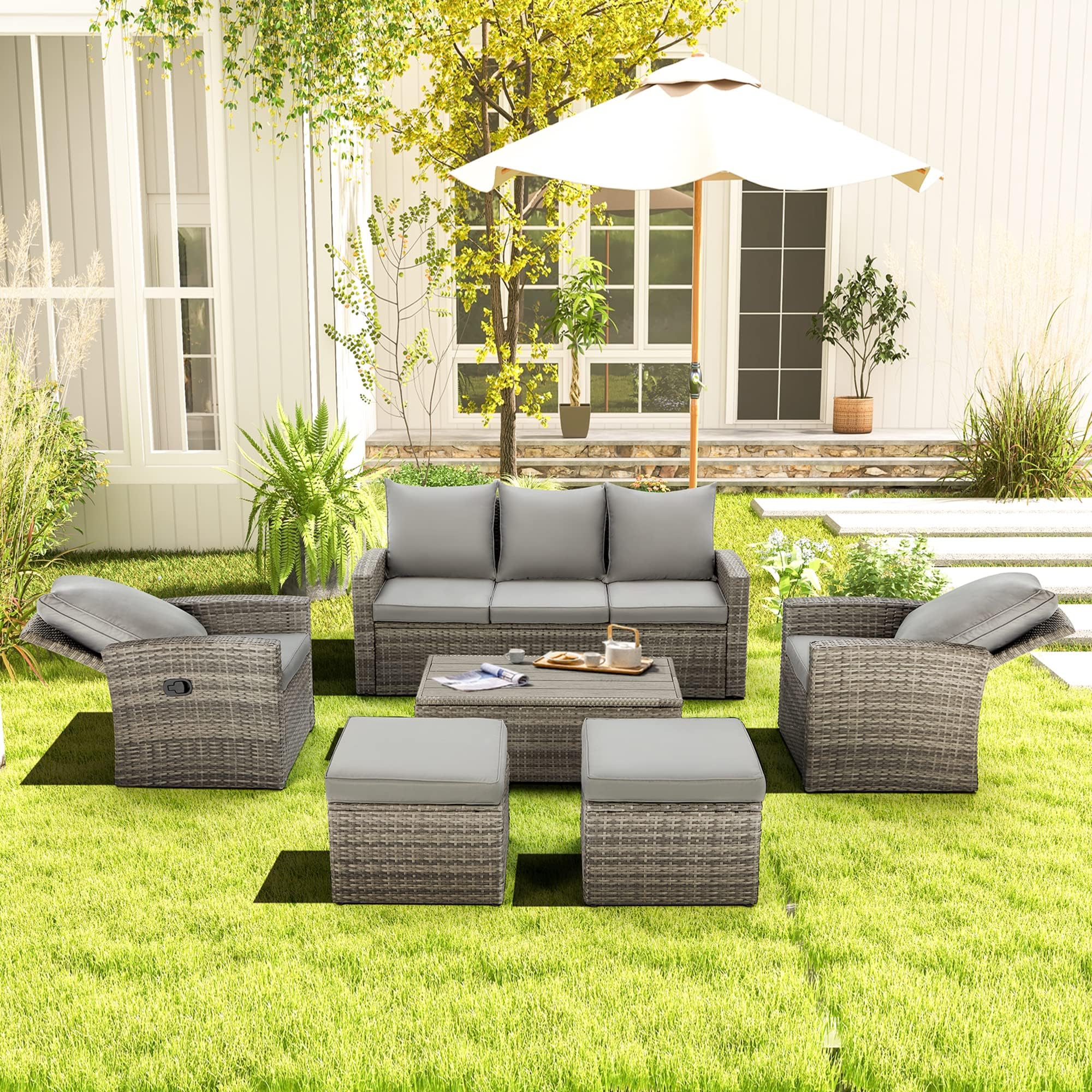Amazon.com: Rattaner 3 Pieces Patio Furniture Set Outdoor Sectional ...
