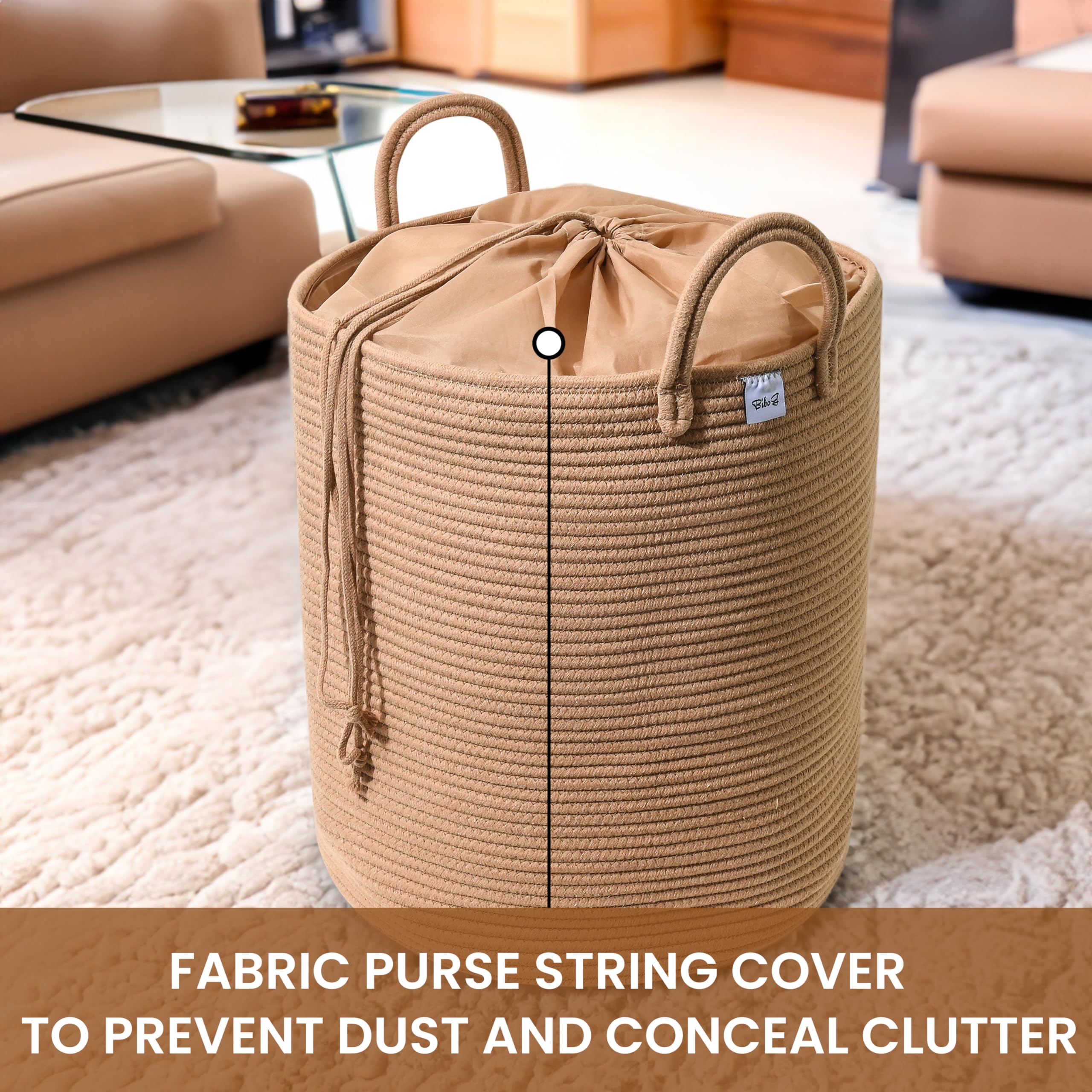 Rope Basket Laundry Hamper with Dust Cover - Woven Cotton Shoe Basket ...