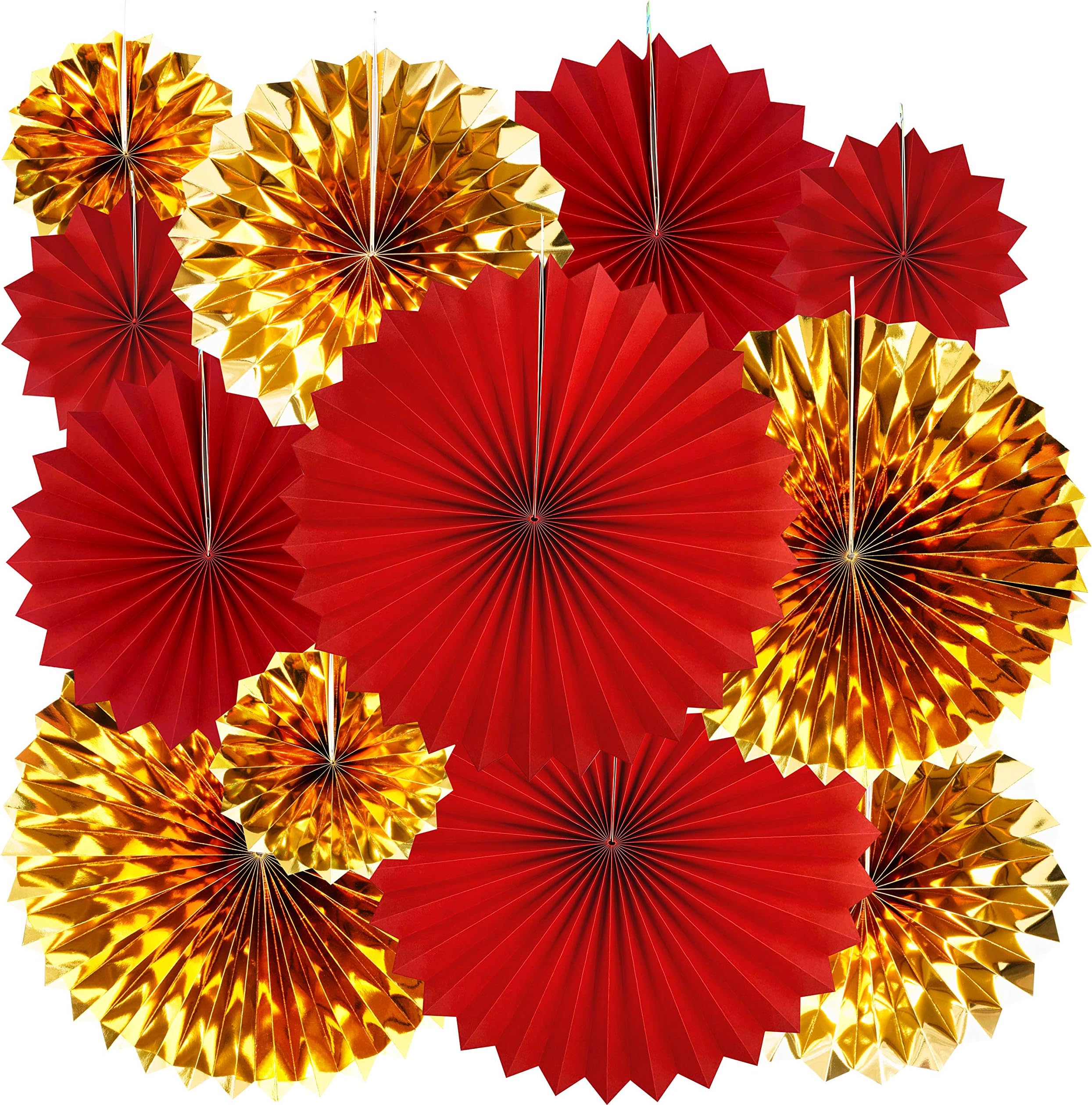 Amazon.com: Red and Gold Hanging Paper Fans - Wedding Anniversary ...