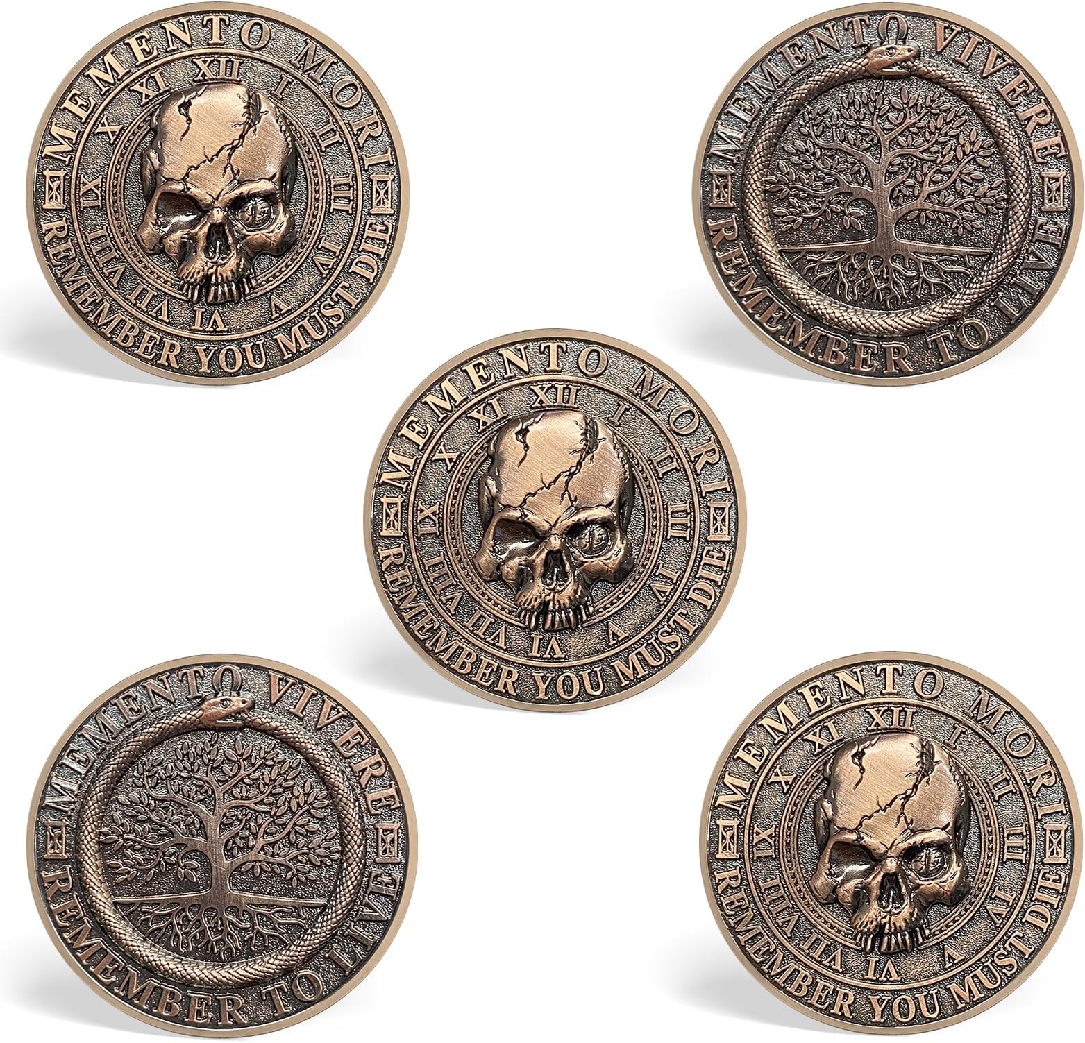 Amazon.com : ERYIWBERIT 5Pcs Memento Mori Memento Vivere Coin 3D Skull ...